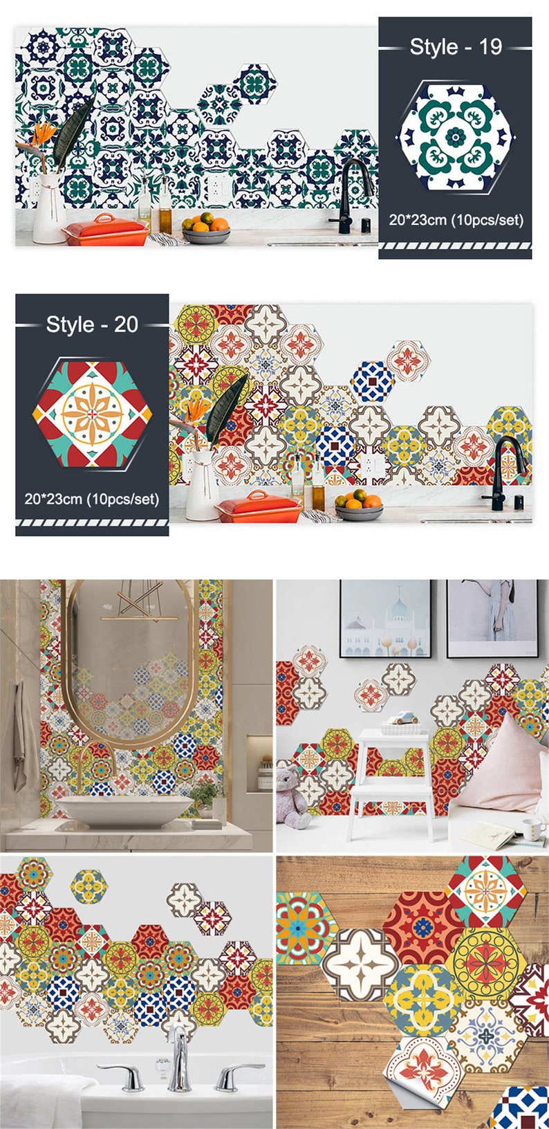 Hexagon Tile Floor Stickers,self Adhesive Tile Stickers,removable Floor ...