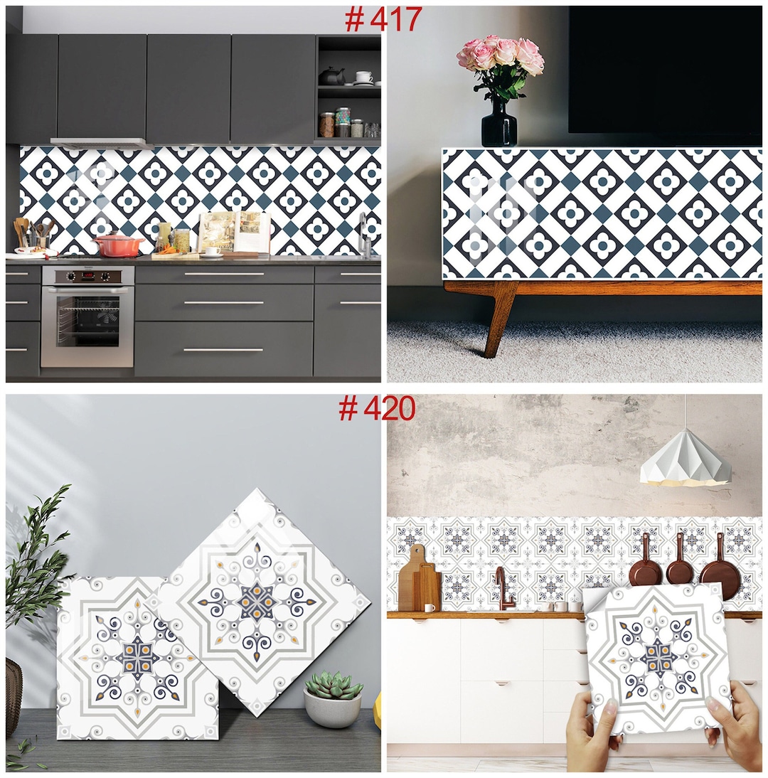 Tile Sticker Vinyl Decal for Kitchen Bathroom Backsplash Floor Decals ...