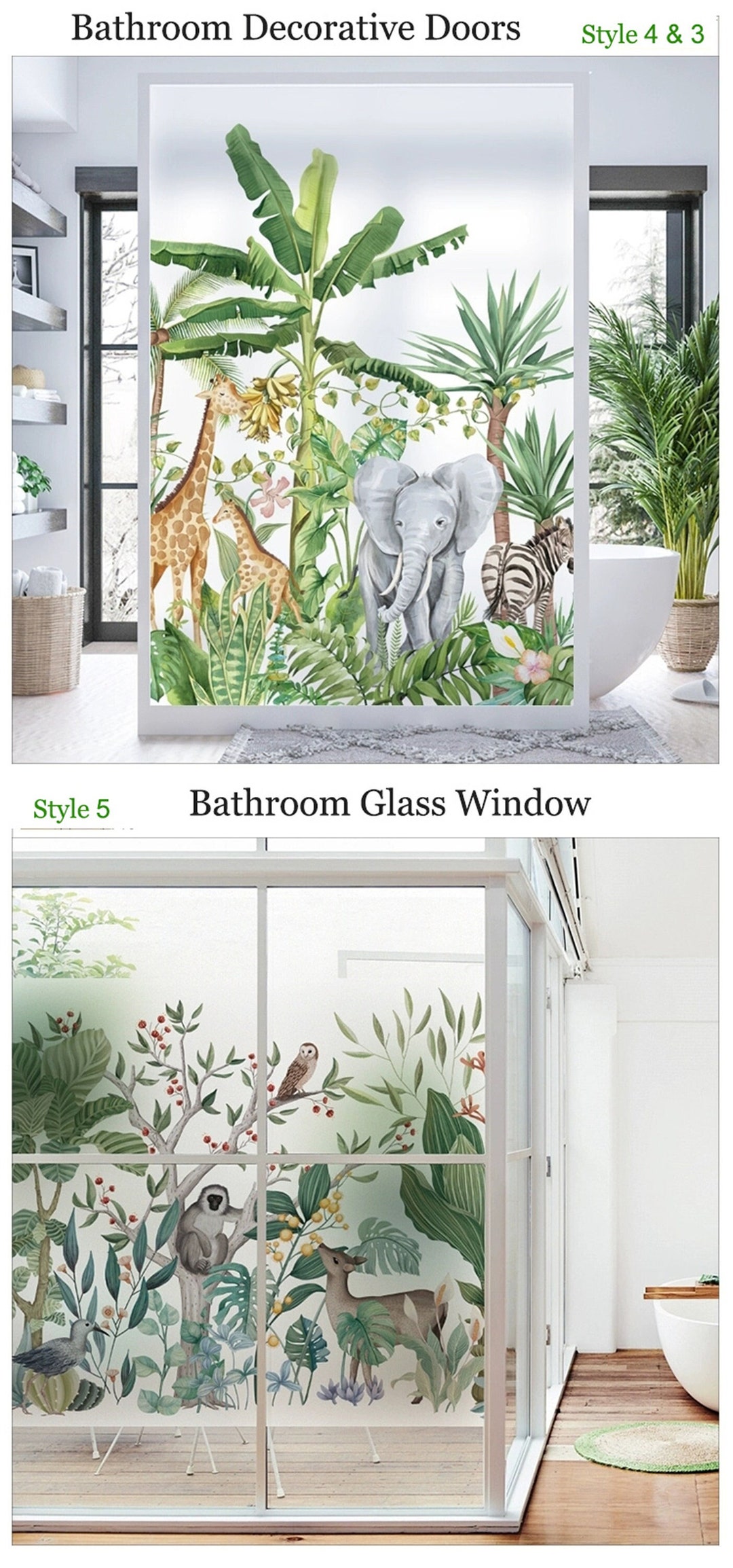 Custom Size Privacy Window Film Frosted Static Cing Animals Pattern ...