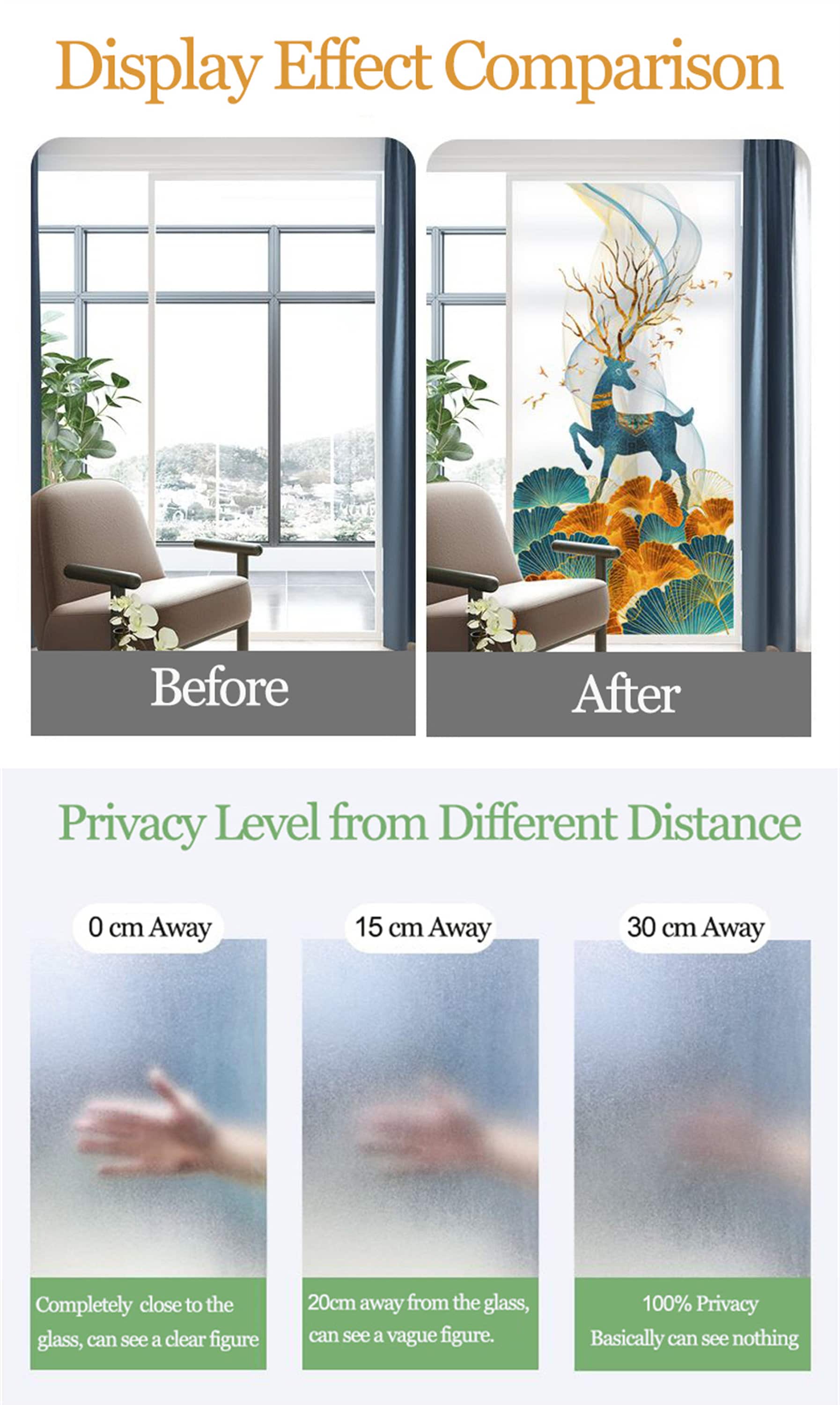 3D Premium Window Privacy Film, Static Cling Sticker,anti-uv, No Glue ...