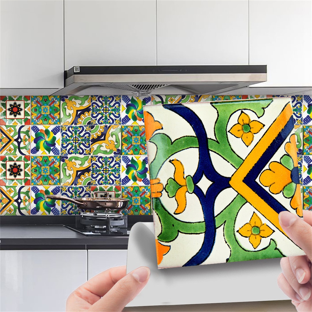 Vintage Tile Sticker Vinyl Decal for Kitchen Bathroom Backsplash Decals ...