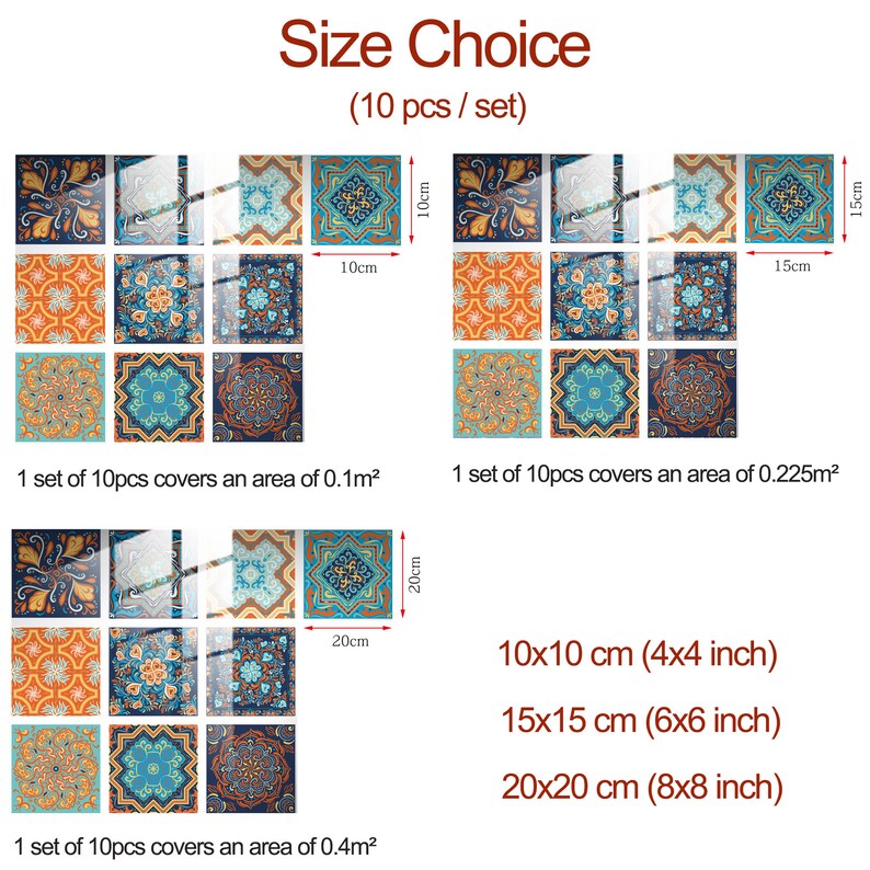 Tile Sticker Vinyl Decal for Kitchen Bathroom Backsplash Floor Decals ...