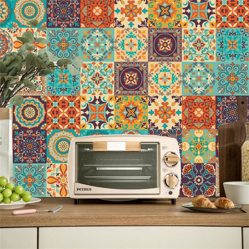 Tile Sticker Vinyl Decal for Kitchen Bathroom Backsplash Floor Decals ...