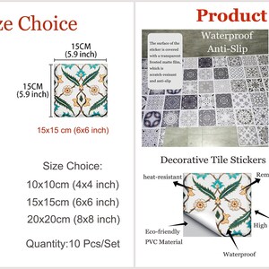 Tile Sticker Vinyl Decal Self Adhesive Tile Decal for Living Room ...