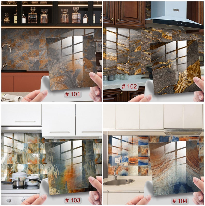 Marble Tile Sticker Peel and Stick Vinyl Decal for Kitchen Bathroom ...