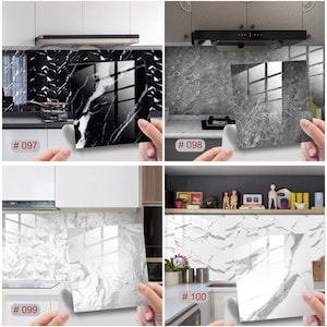 Marble Tile Sticker Peel and Stick Vinyl Decal for Kitchen Bathroom ...
