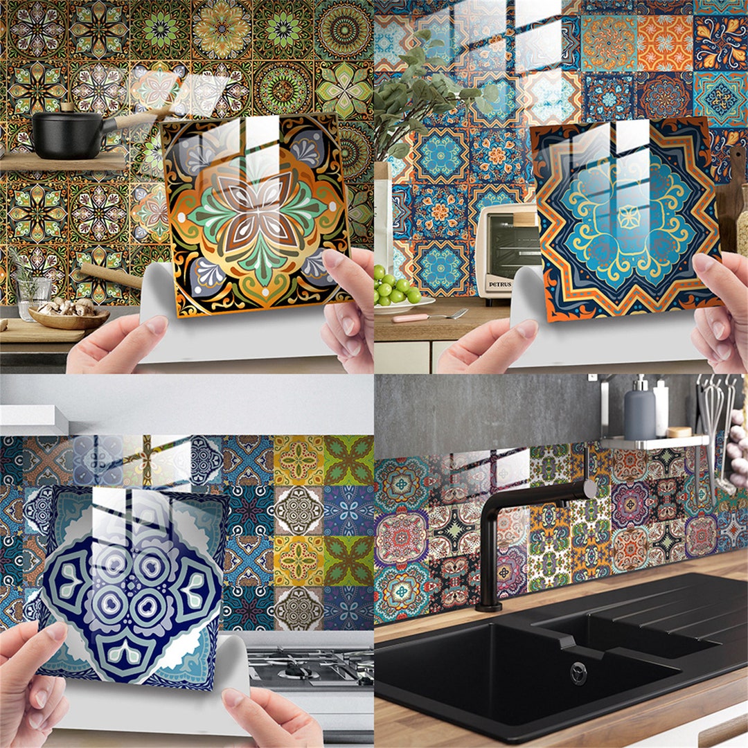 Tile Sticker Vinyl Decal for Kitchen Bathroom Backsplash Floor Decals ...