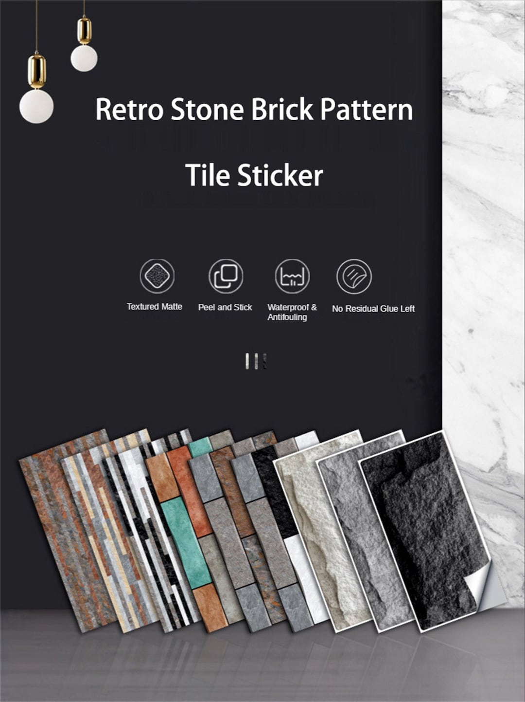 Peel and Stick Stone Brick Tile Backsplash Decal,self Adhesive Retro ...