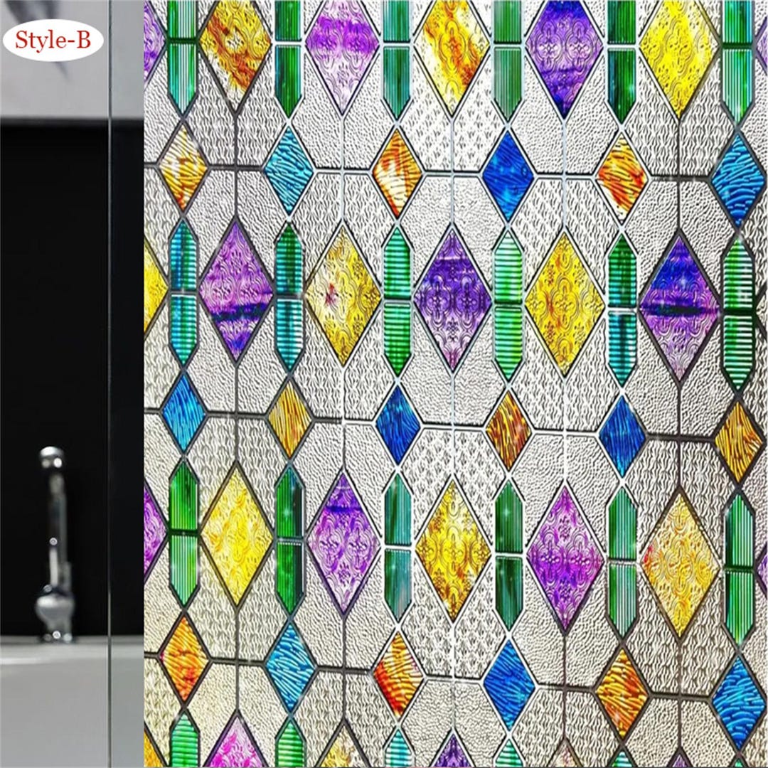Colorful Privacy Window Film,rhombus Geometric Pattern Static Cling ...