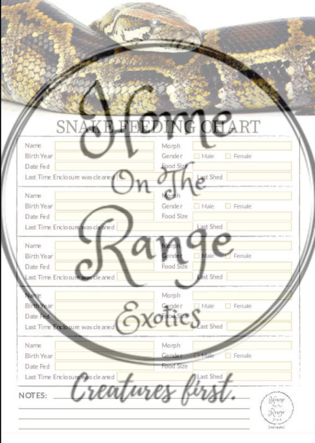 Snake Feeding Chart Multiple - Etsy
