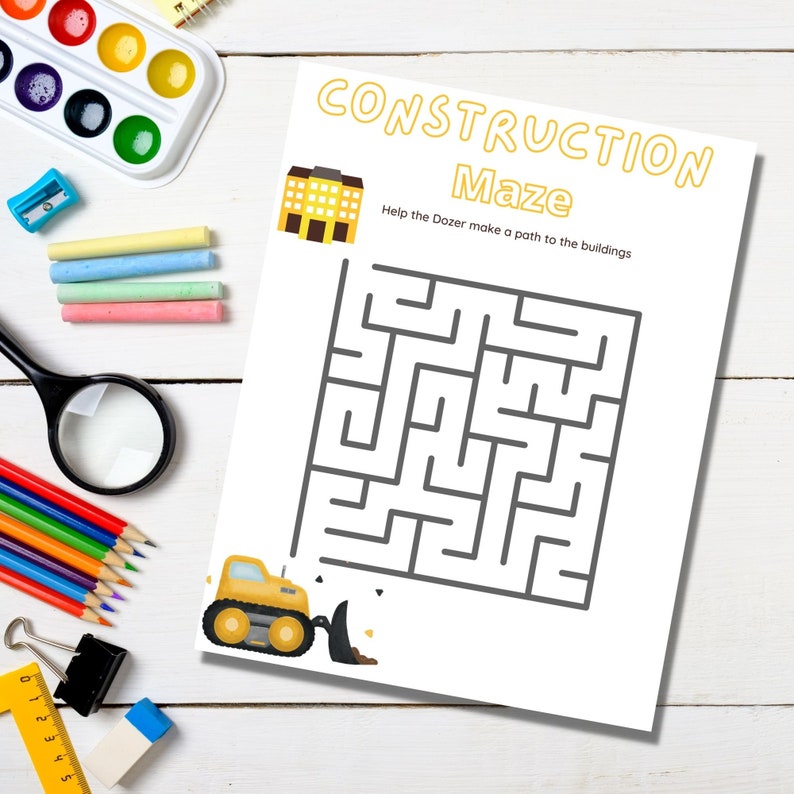 Construction Activity Book: Coloring, Maze, Math (PDF Download) - Etsy