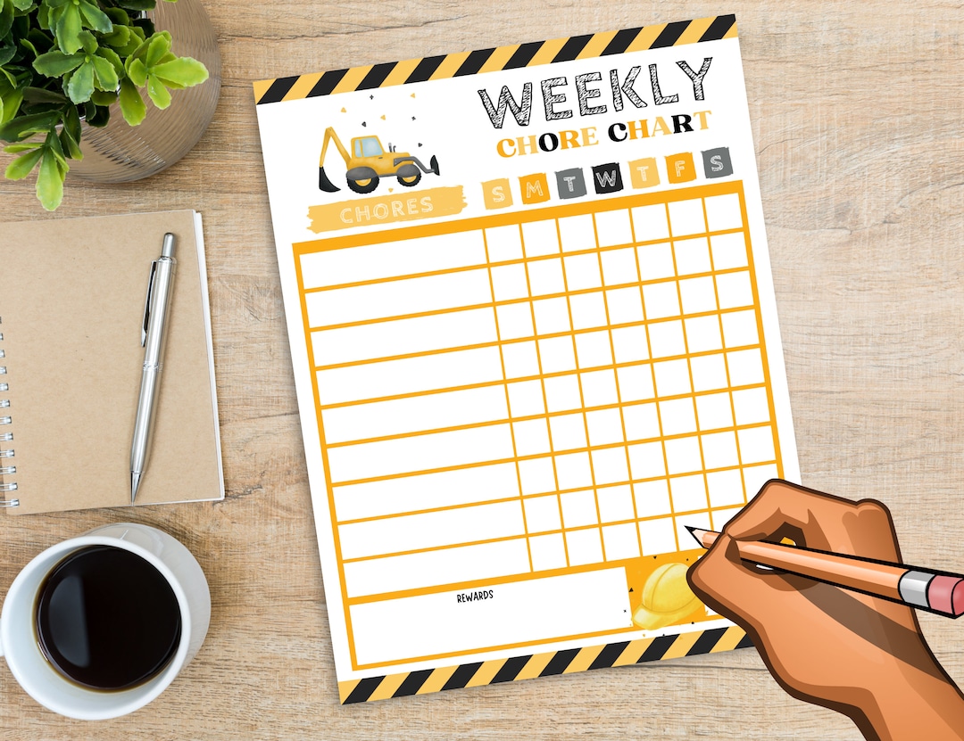 Construction Chore Chart for Kids: Weekly Responsibility Chart (PDF ...