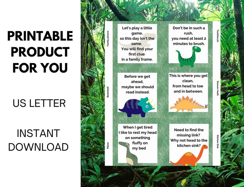 Dinosaur Theme Indoor Scavenger Hunt - 18 Clue Cards, 3 Pages Blanket ...