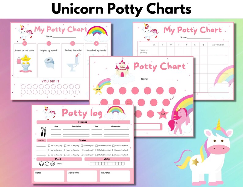 Unicorn Potty Chart Bundle Printable Potty Training Charts - Etsy