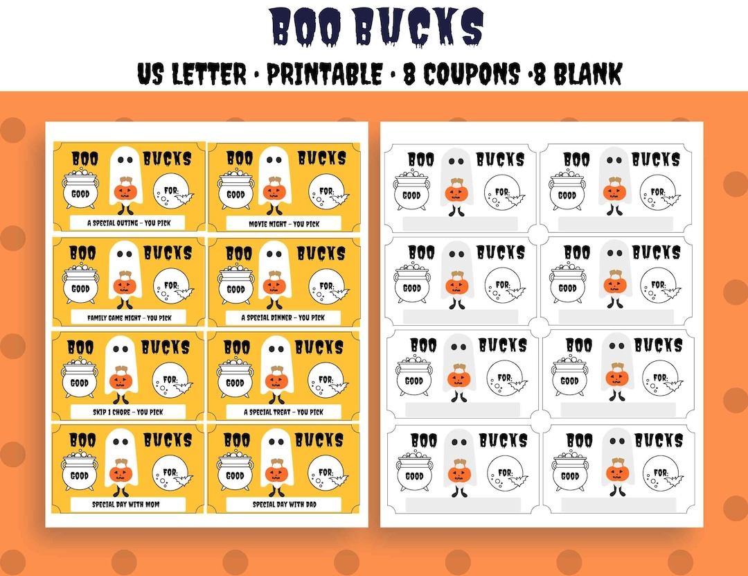 Halloween Boo Bucks: Kids Reward Coupons (printable PDF) - Etsy