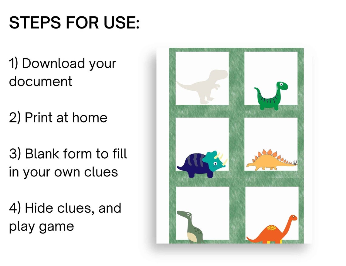 Dinosaur Theme Indoor Scavenger Hunt - 18 Clue Cards, 3 Pages Blanket ...