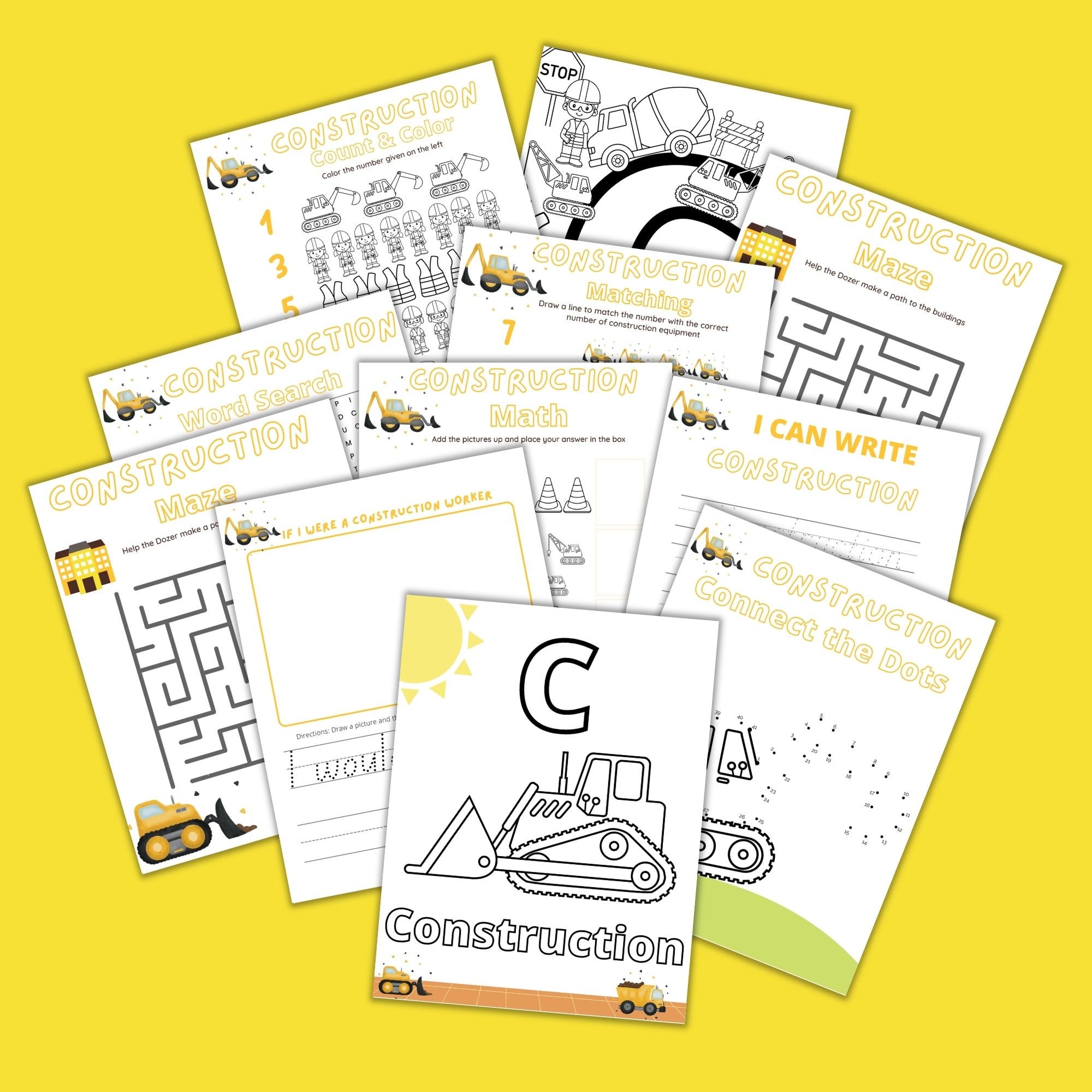 Construction Activity Book: Coloring, Maze, Math (PDF Download) - Etsy