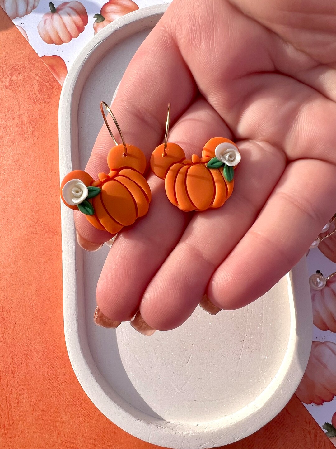 Mickey Mouse Pumpkin Earrings: Handmade Polymer Clay Halloween Jewelry ...