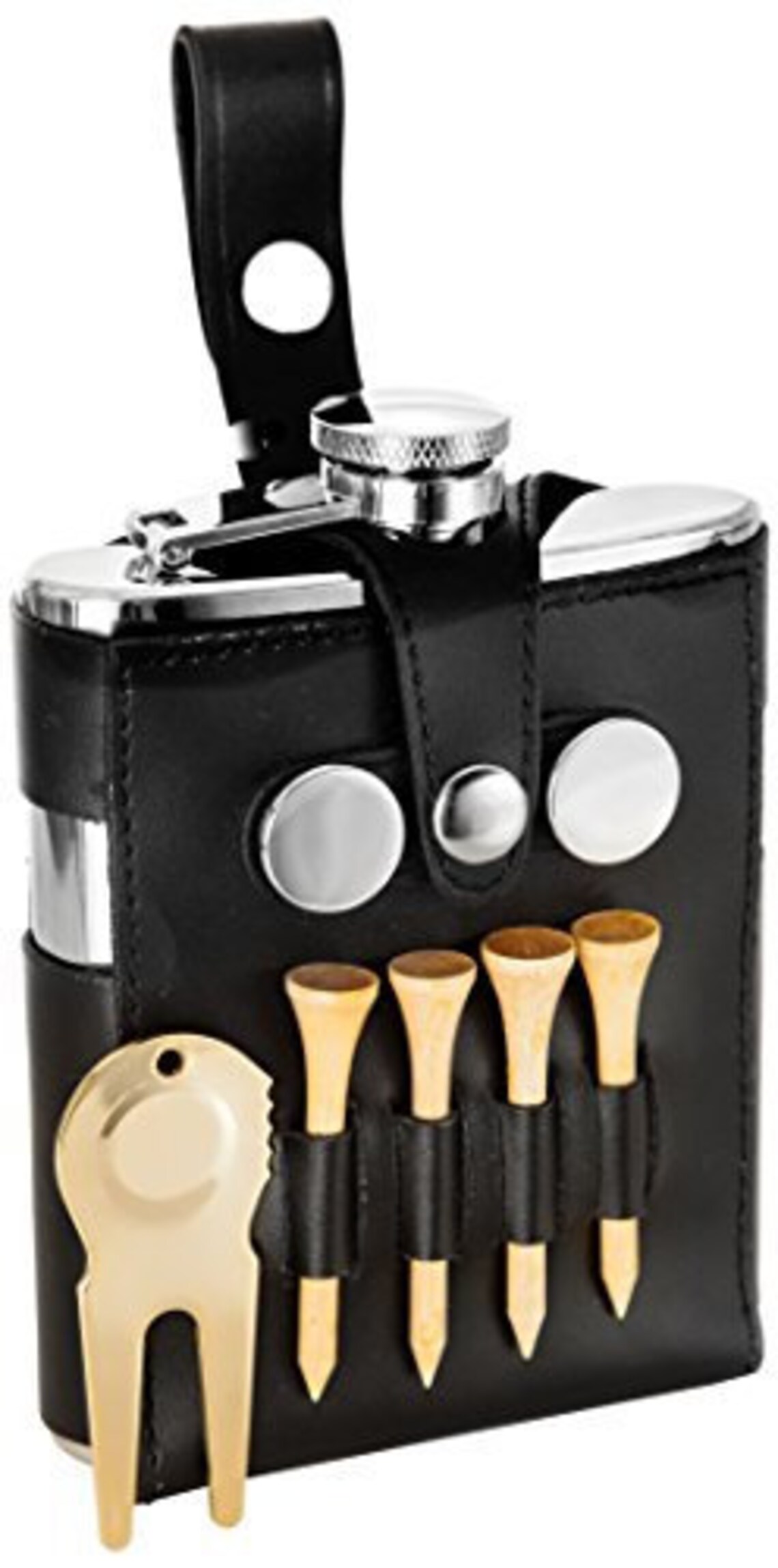 817-BLK Golf Flask Set With 4 T's and Marker, 8 Oz, Stainless Steel ...