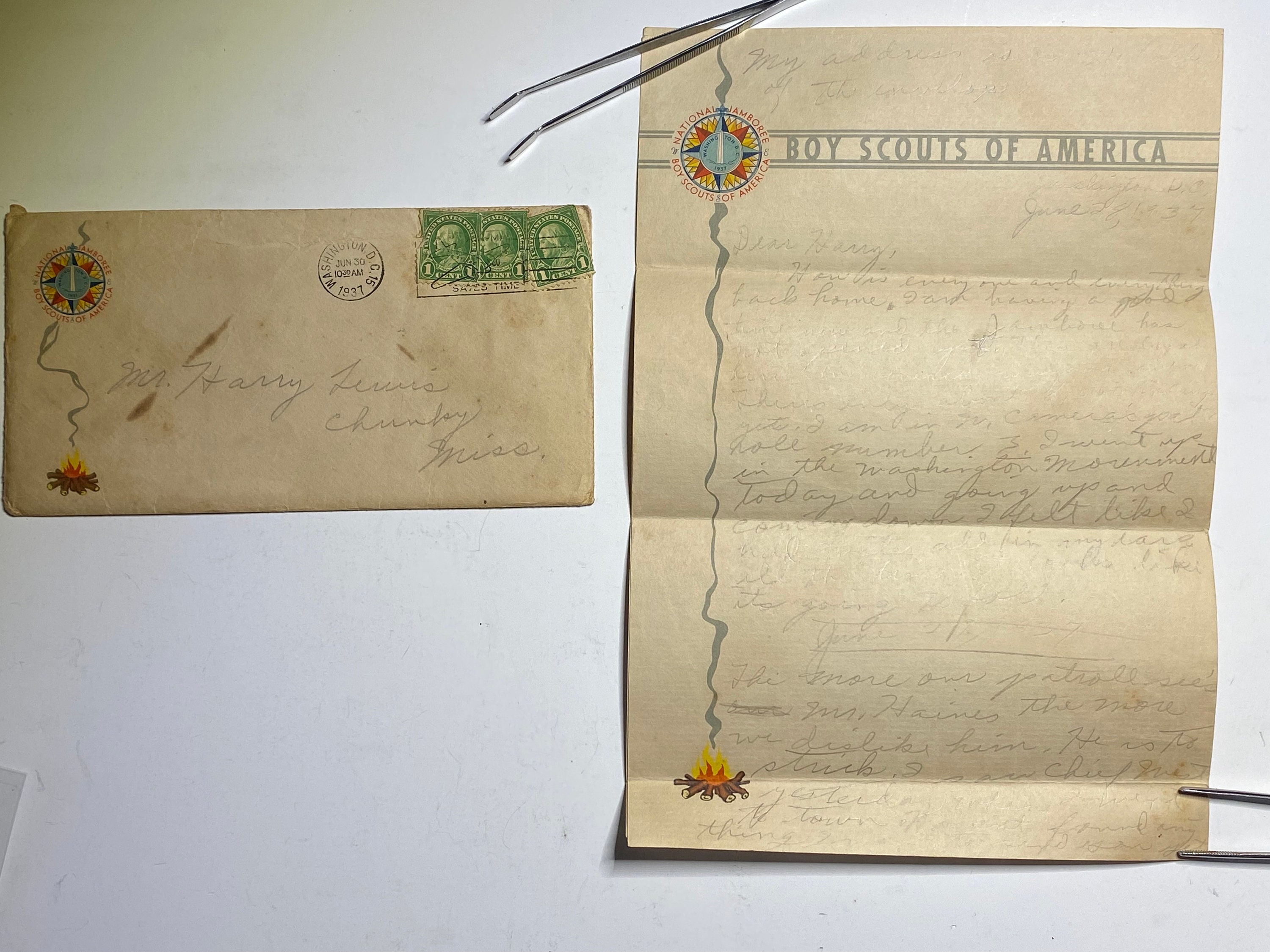 1937 Boy Scouts Cover & Letter on Letterhead From 1st National Jamboree ...