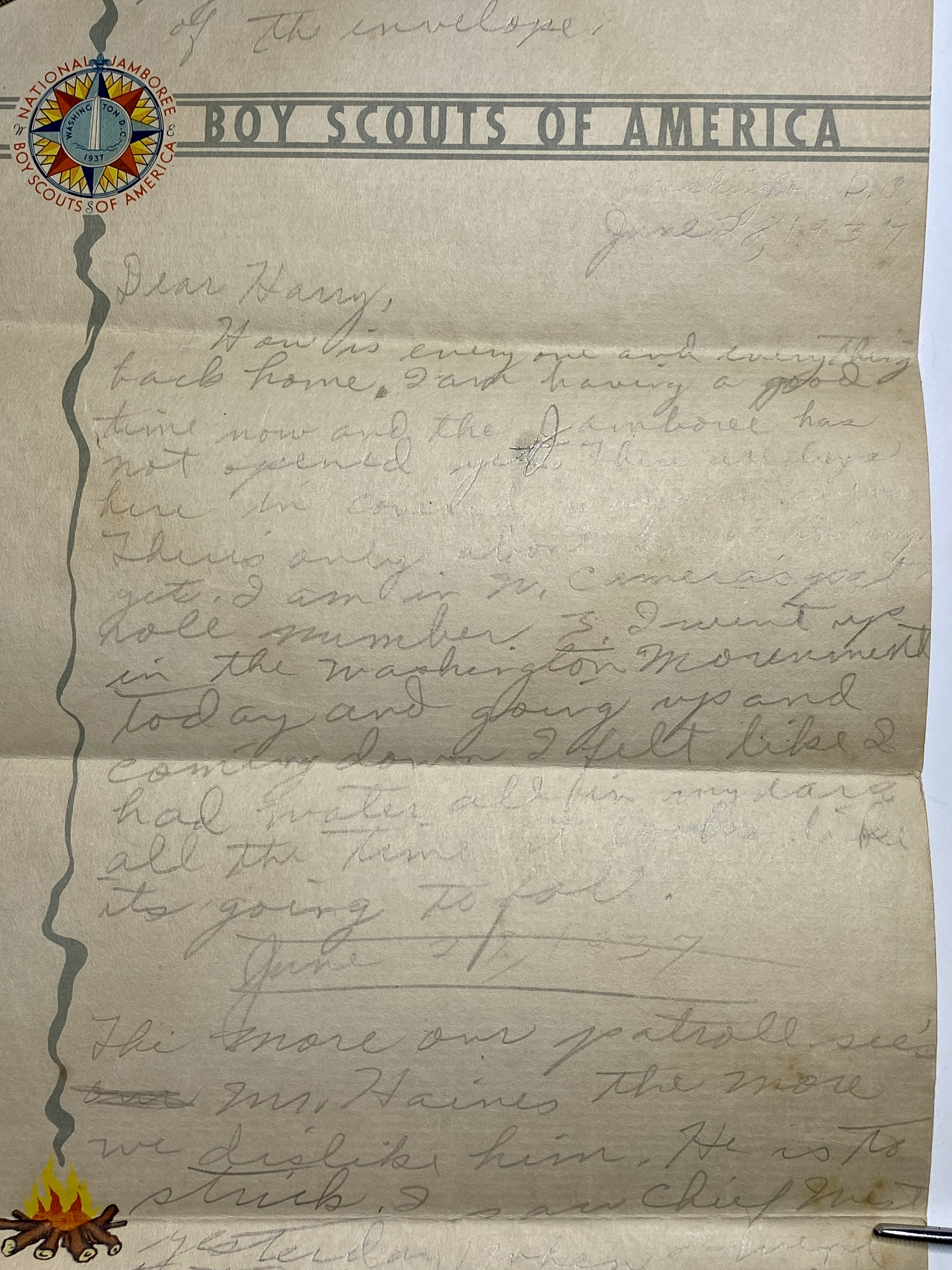 1937 Boy Scouts Cover & Letter on Letterhead From 1st National Jamboree ...