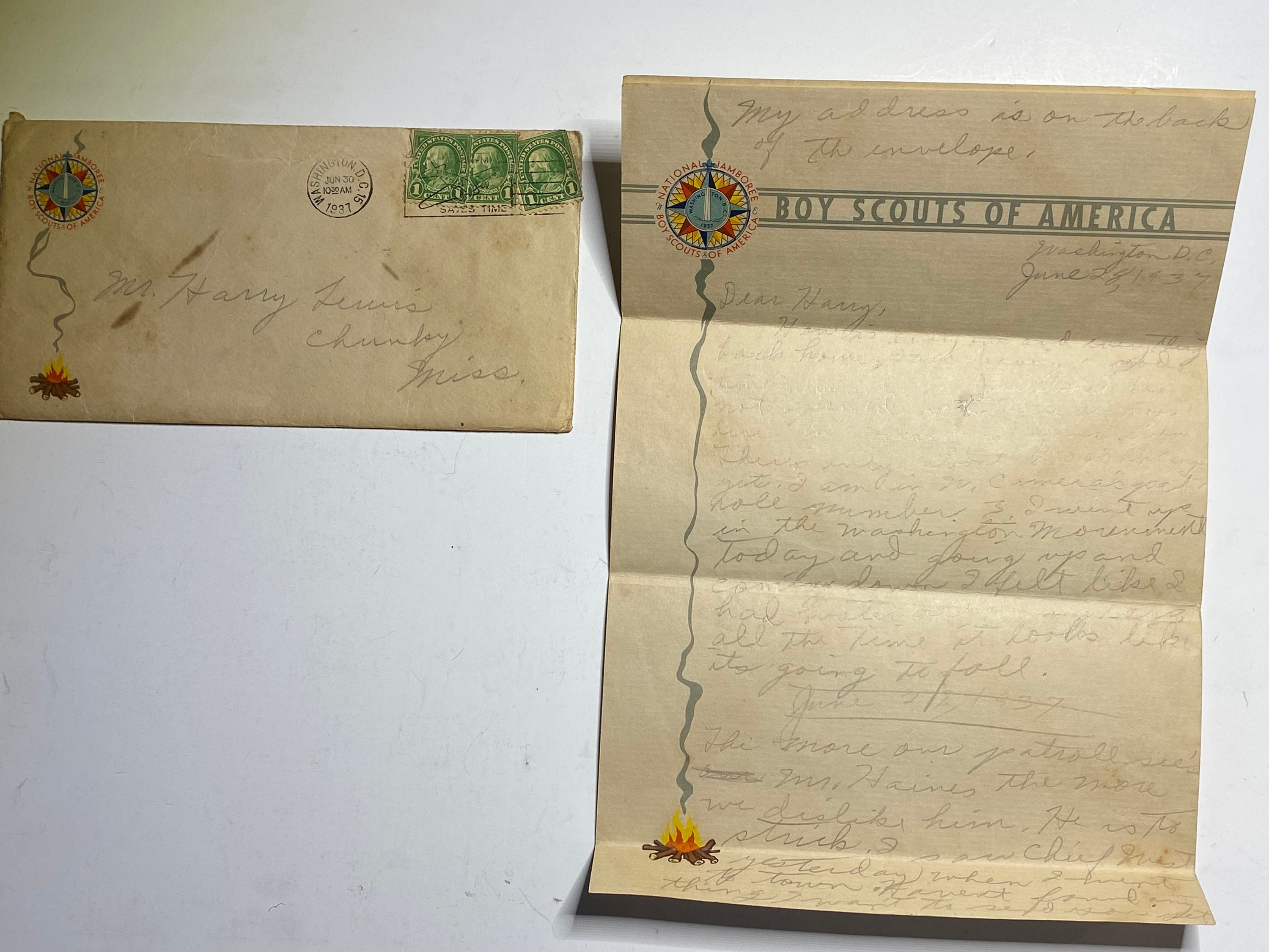 1937 Boy Scouts Cover & Letter on Letterhead From 1st National Jamboree ...