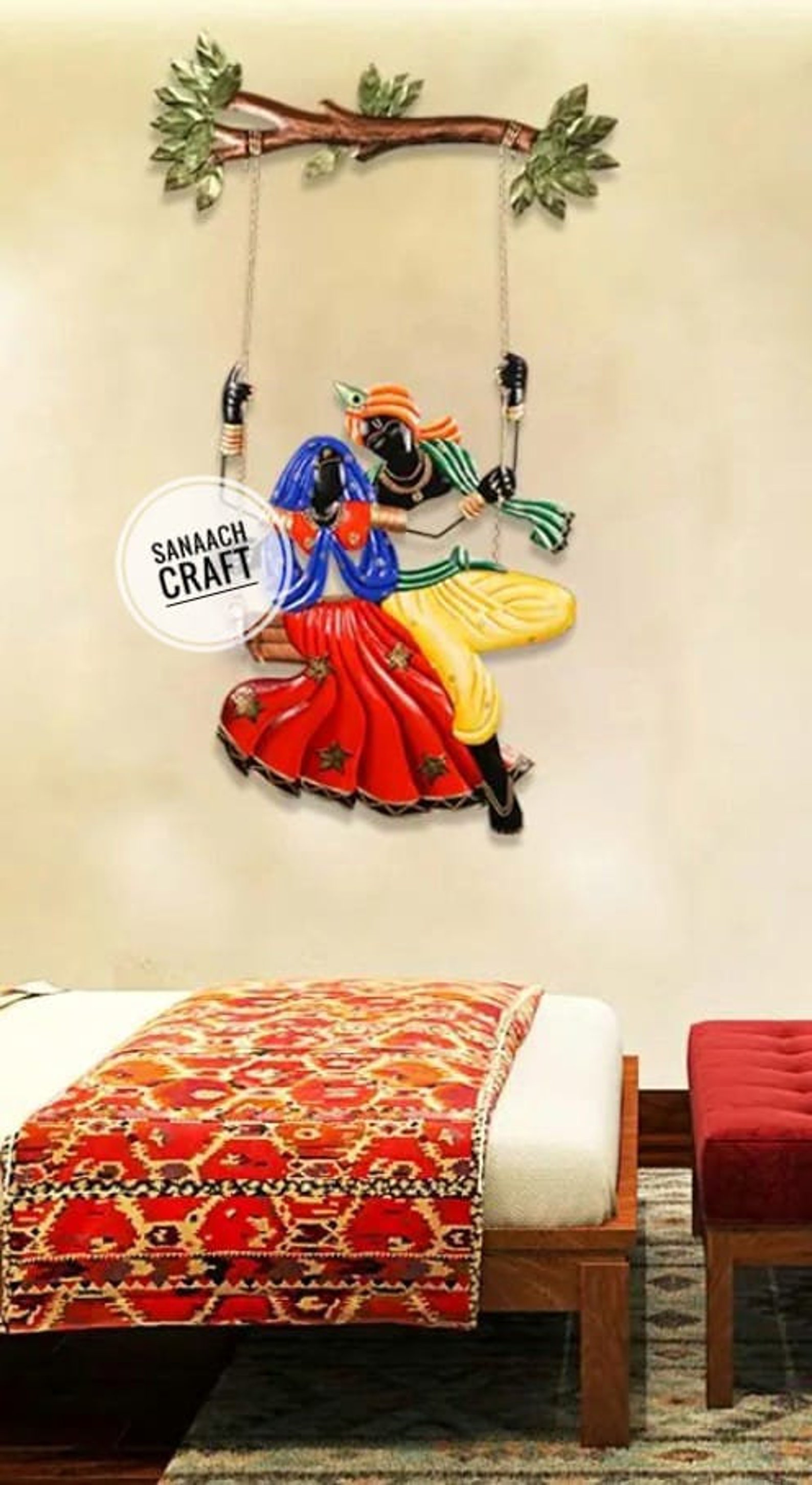Wrought Iron Metal Cut Handcraft Wall Hanging Radha Krishna Swing on ...