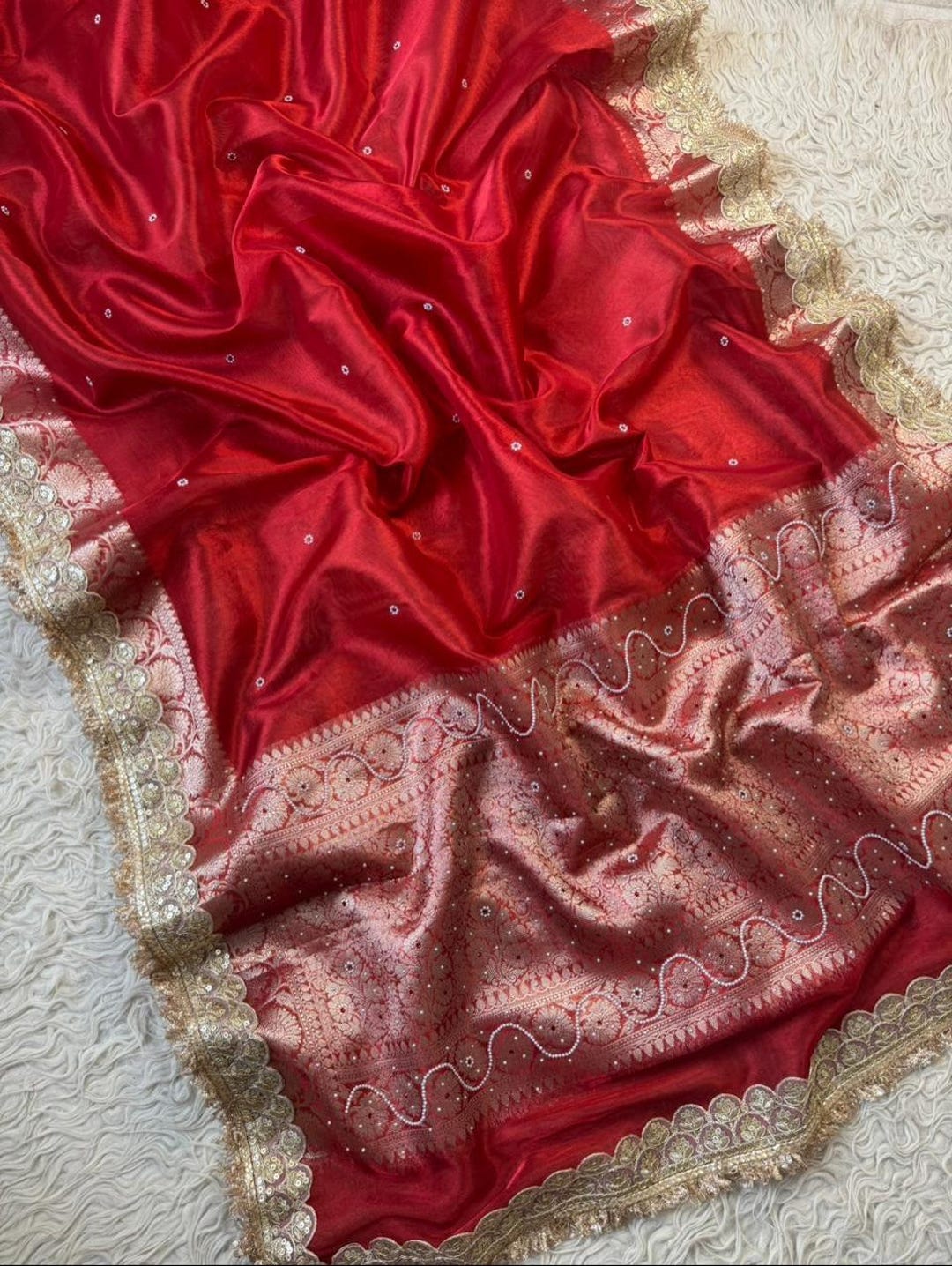 Varanasi Tissue Silk Saree Heavy Arti Diamond Stones Sequence Lace ...