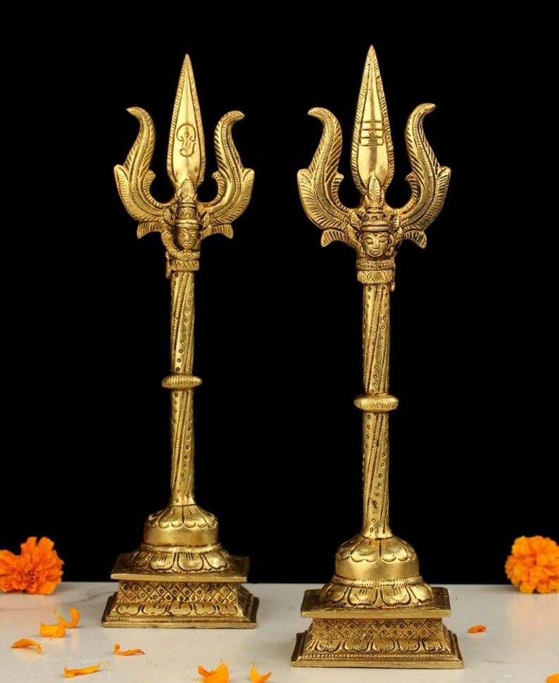 2 Vintage Pure Brass Shiva Trishul Yantra You Can Keep This Your Temple ...
