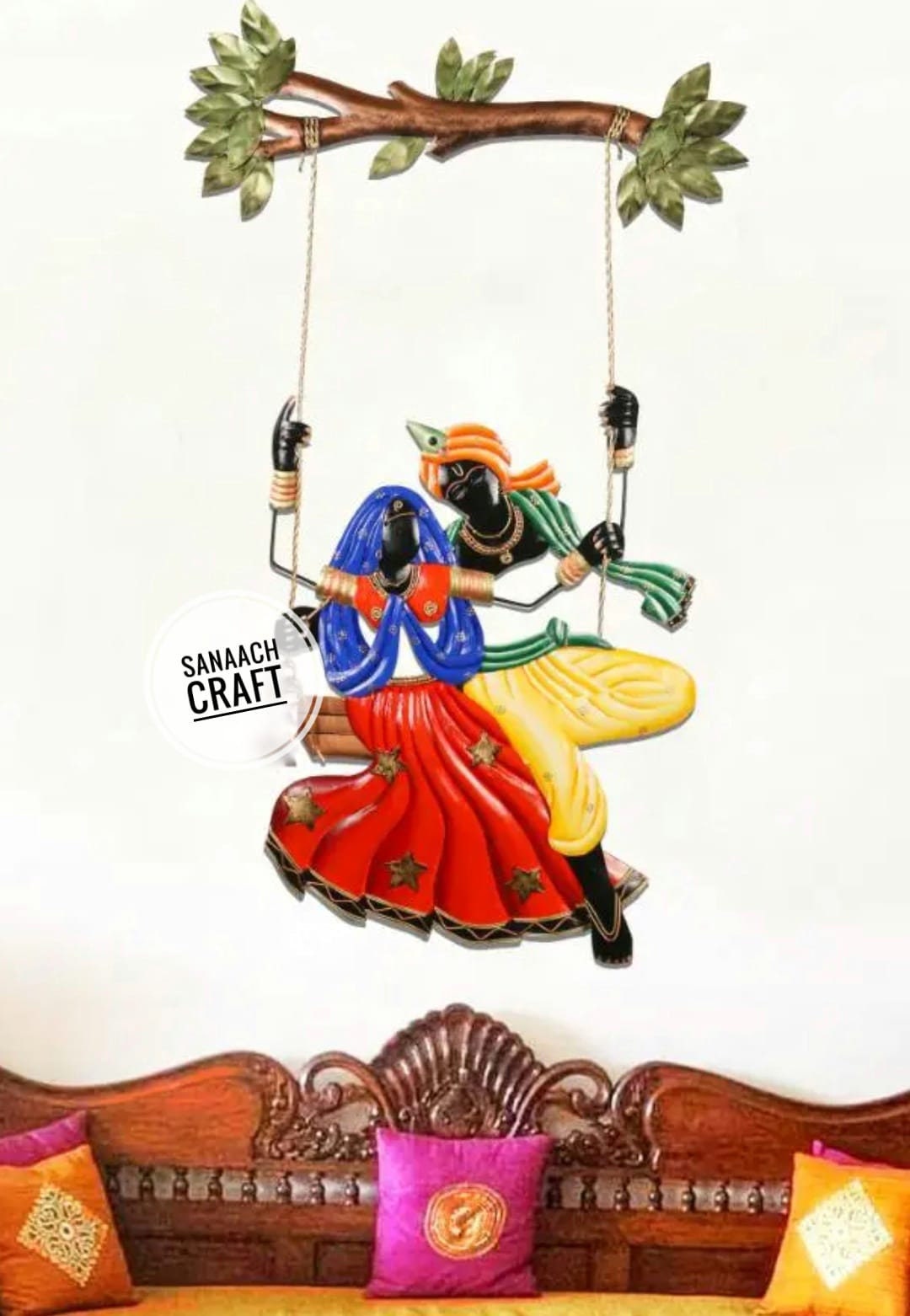 Wrought Iron Metal Cut Handcraft Wall Hanging Radha Krishna Swing on ...
