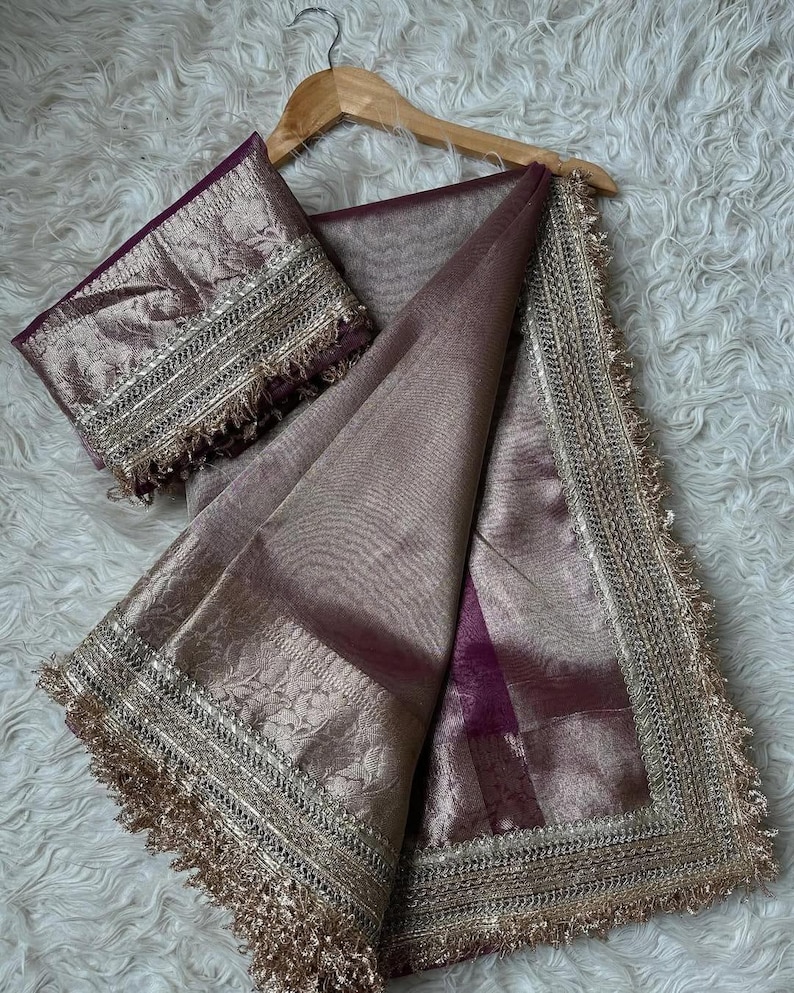 Beautiful Tissue Banaras Saree Attached Gold Zari Lace Border With ...