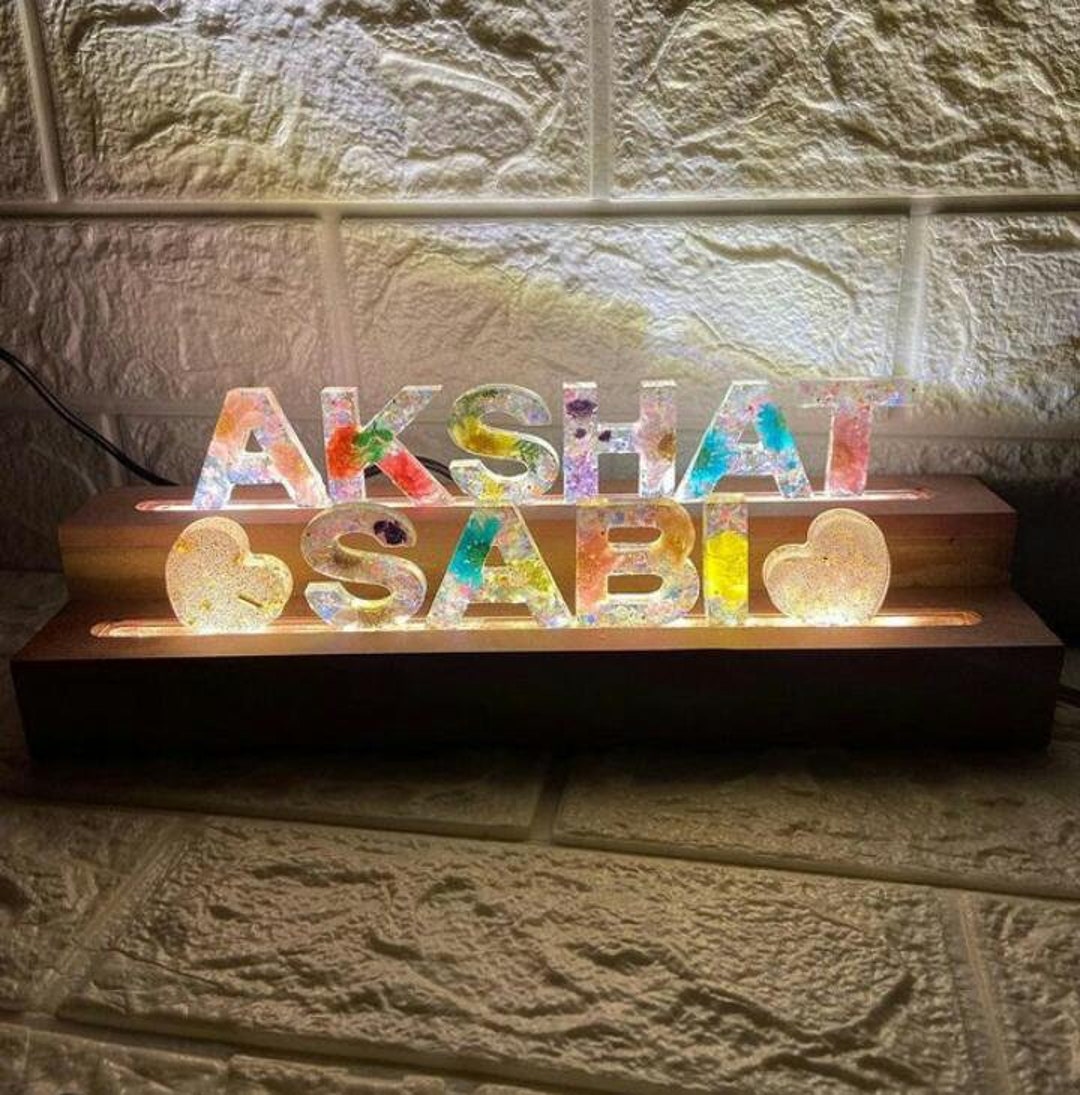 Lovers LED Resin Customize Personal Letters Names Dried Real Flowers ...