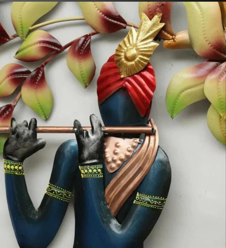 Lord Krishna Playing Flute Under Tree Unique Design Handmade LED Metal ...