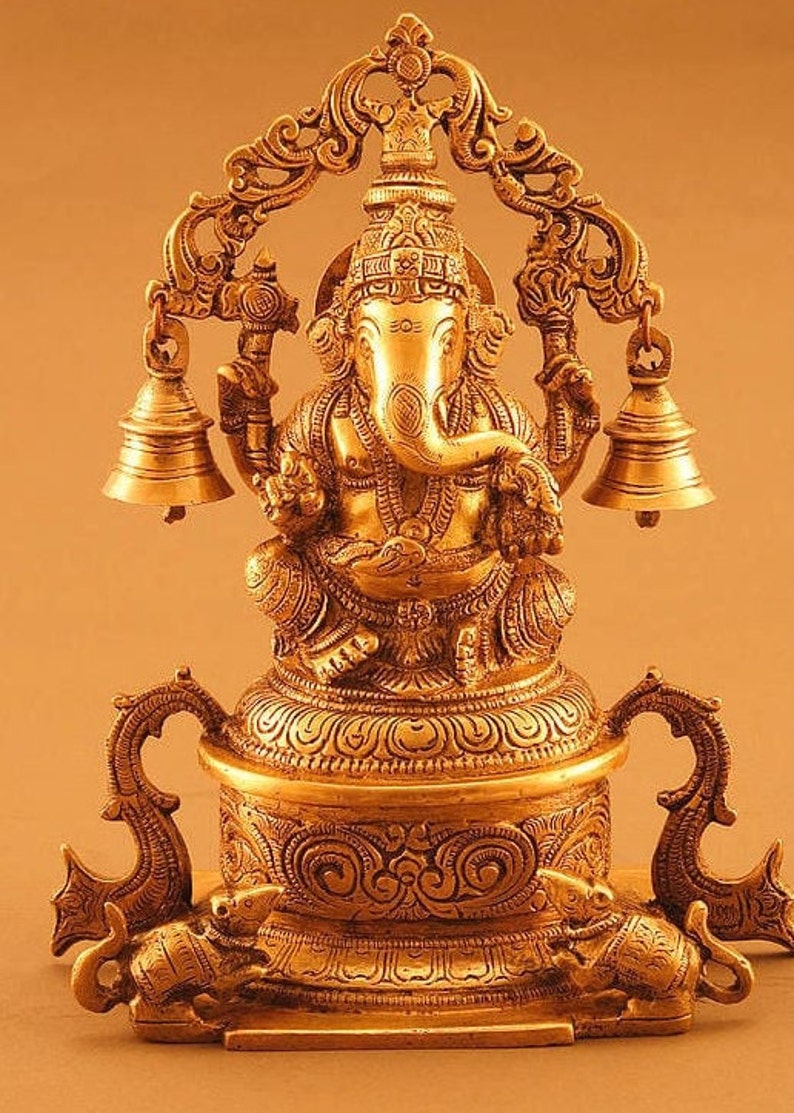 Pure Brass Ganesh Bells Statue Antique Work Unique Traditional Look ...