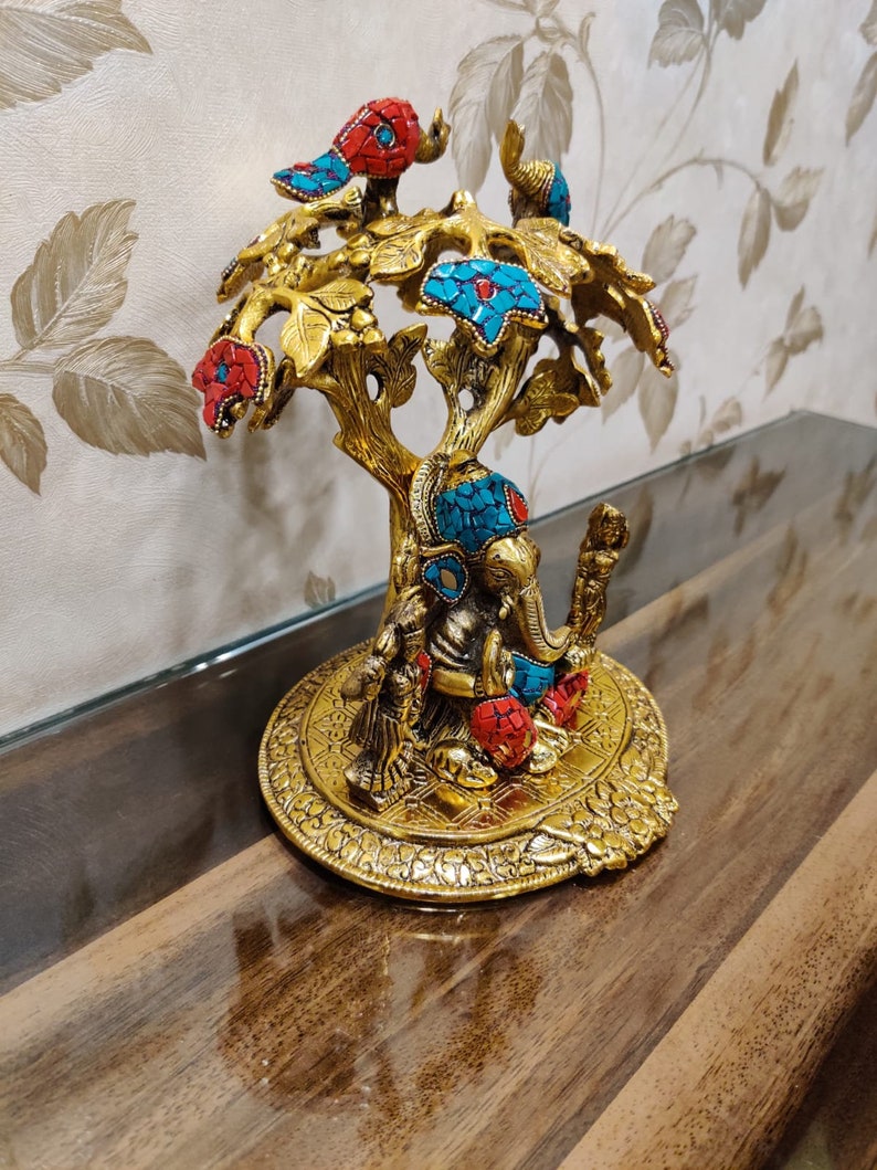 Ganesha Tree With Riddhi Siddhi and Semi-precious Stone Work Table ...
