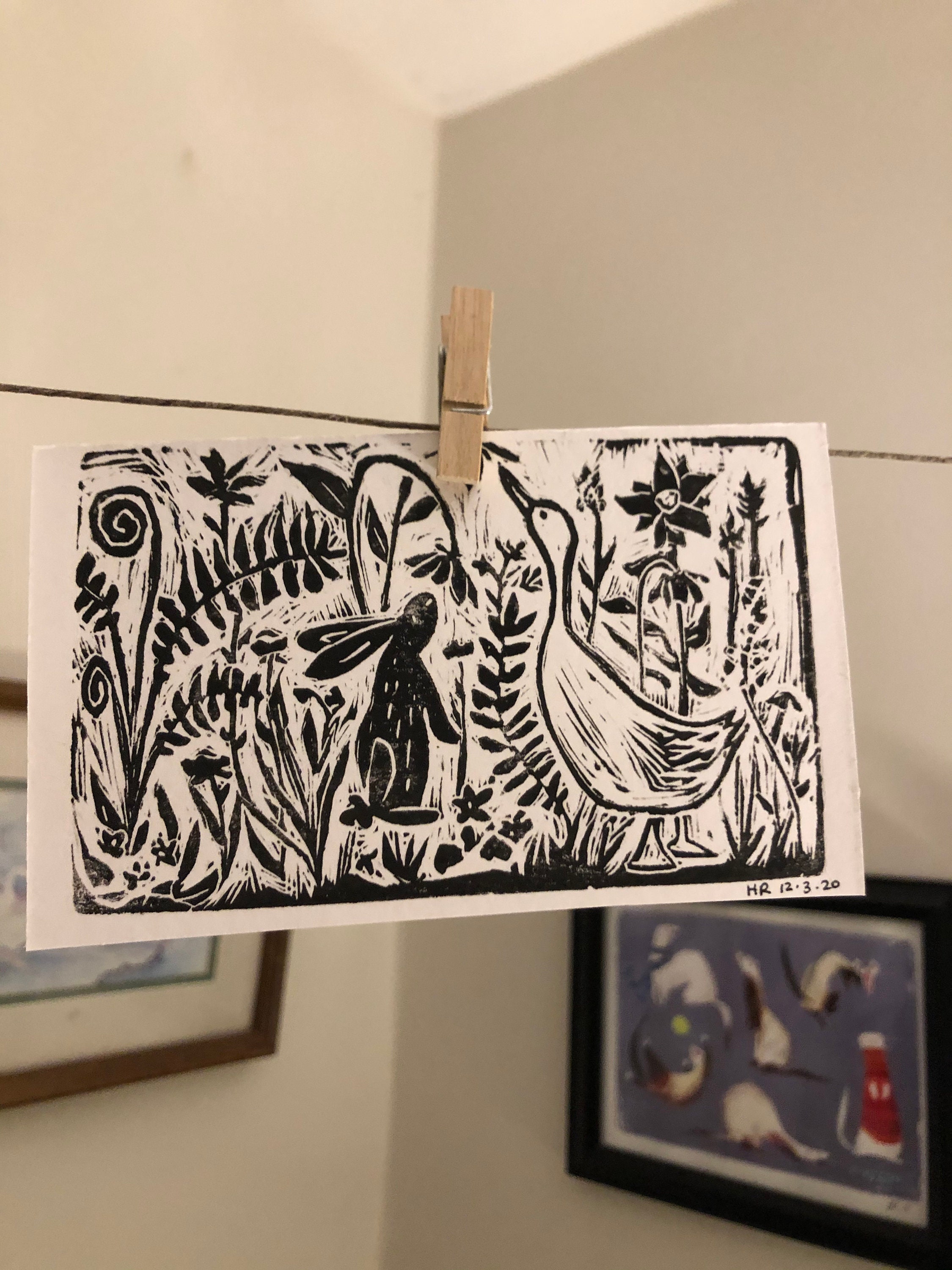 Duck and Rabbit Garden Woodblock Print - Etsy