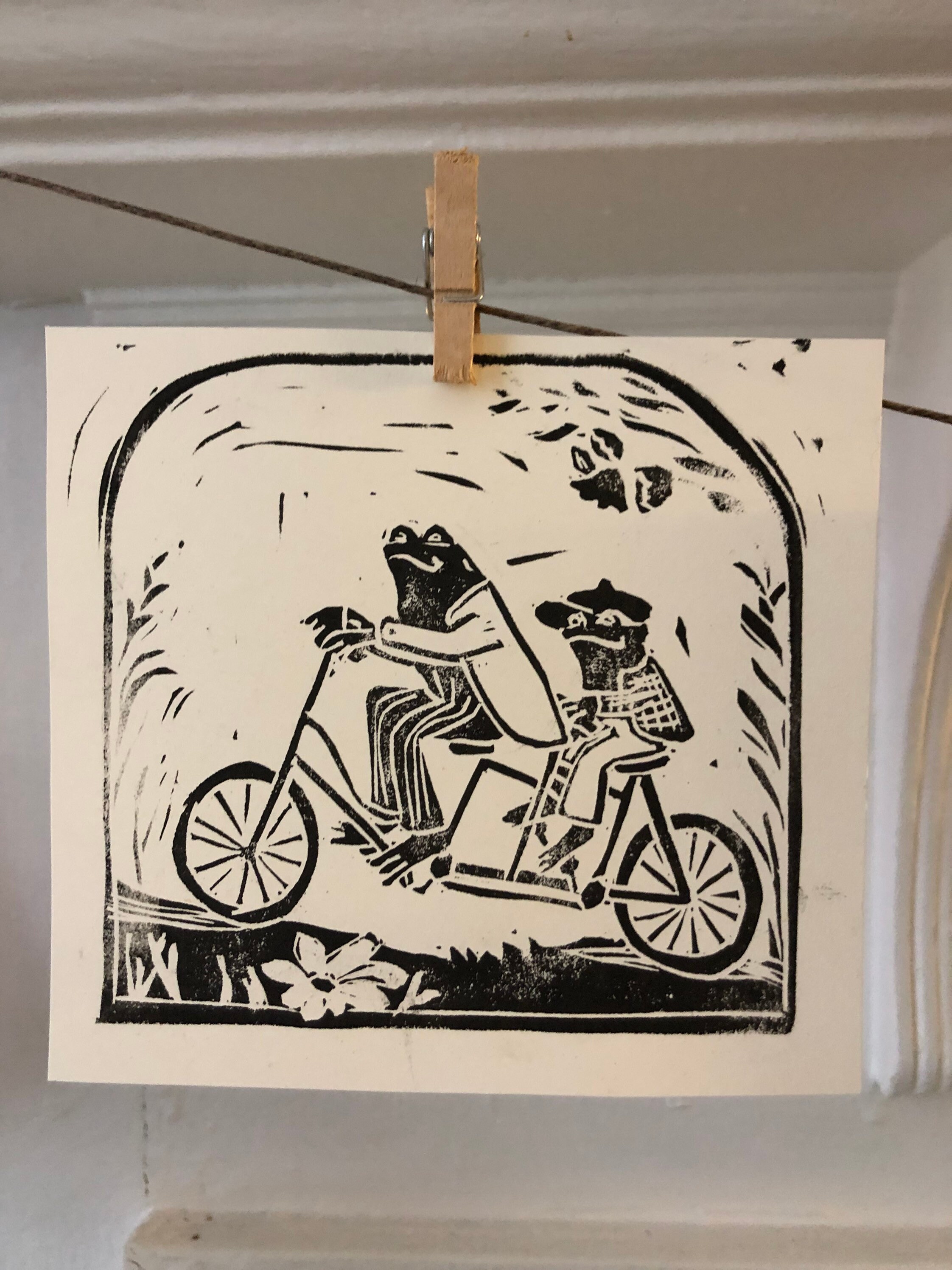 Frog & Toad Bicycle Woodblock Print - Etsy