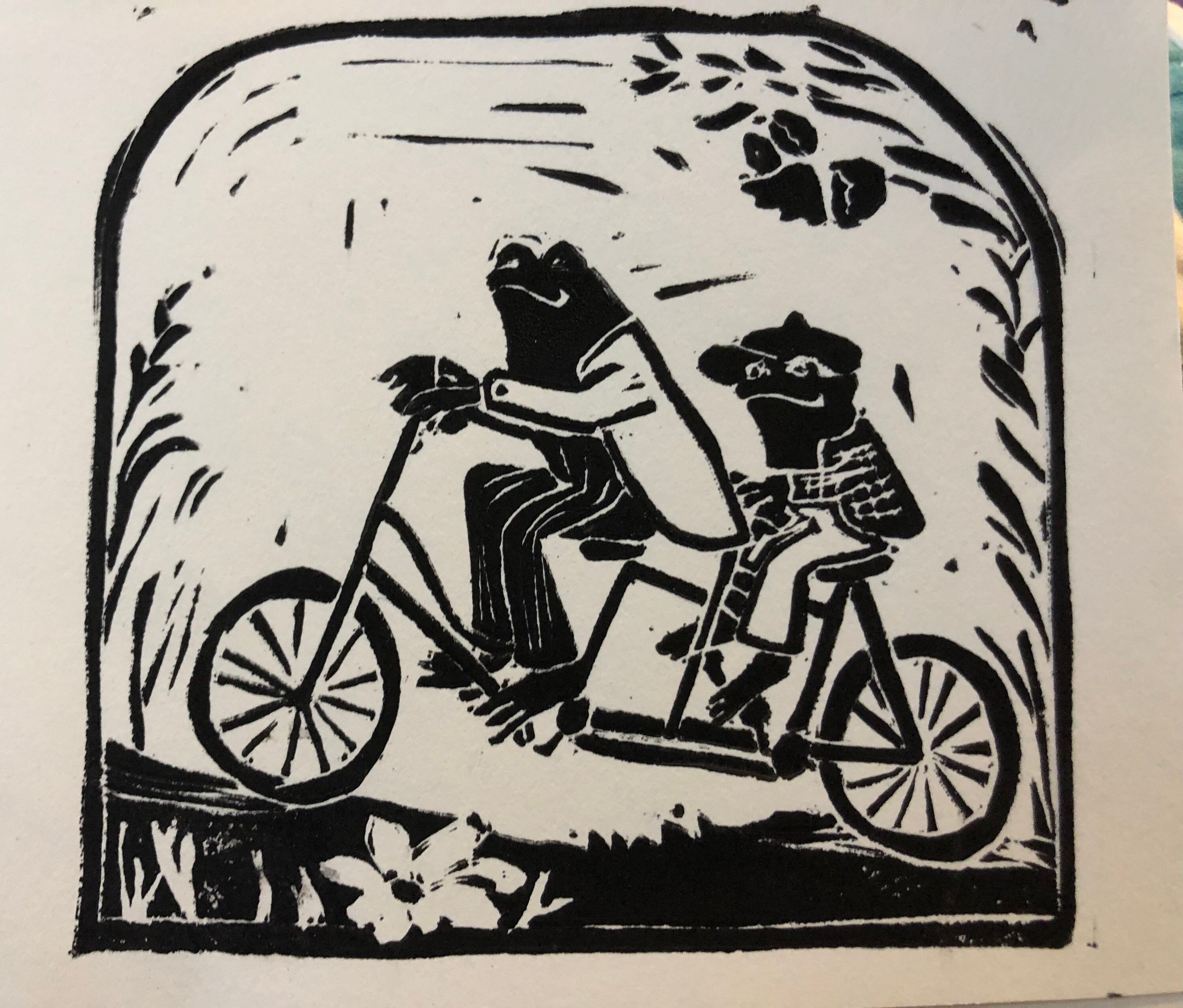 Frog & Toad Bicycle Woodblock Print - Etsy