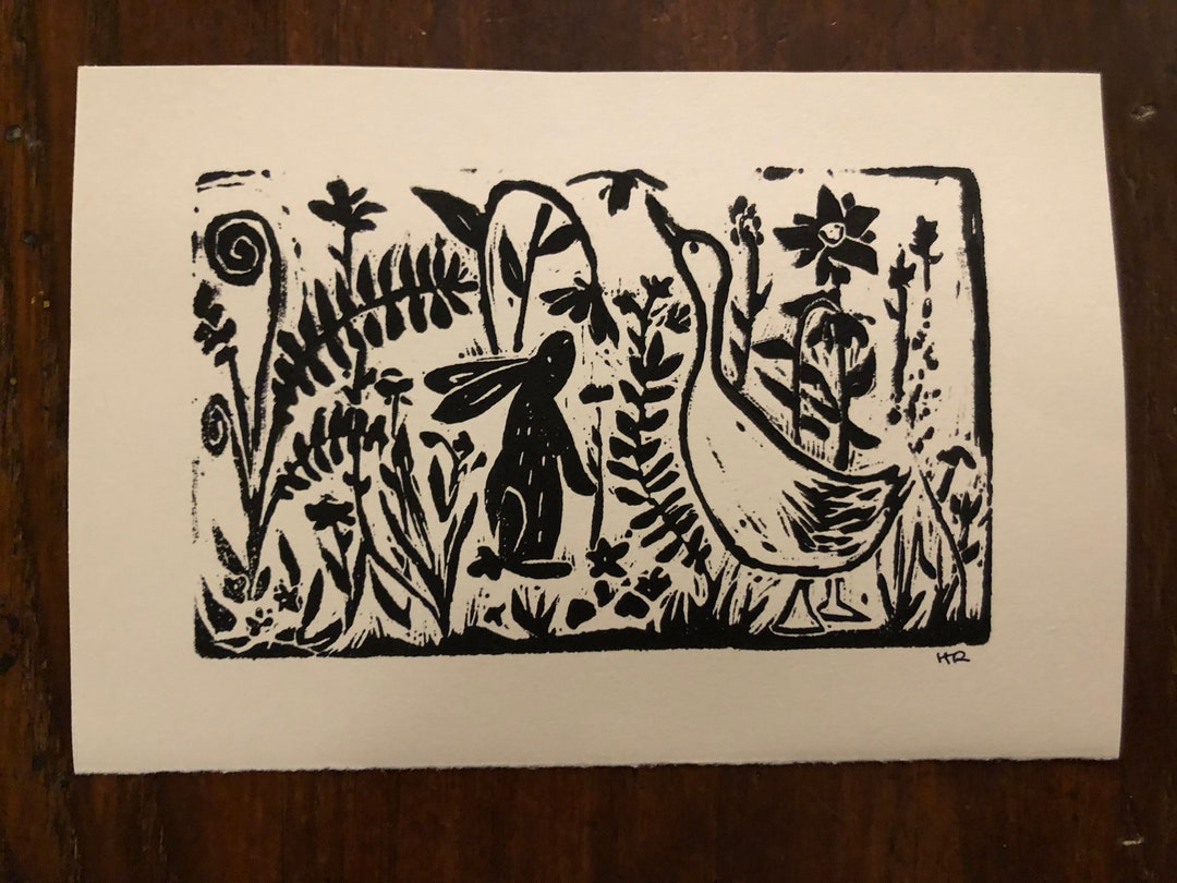 Duck and Rabbit Garden Woodblock Print - Etsy