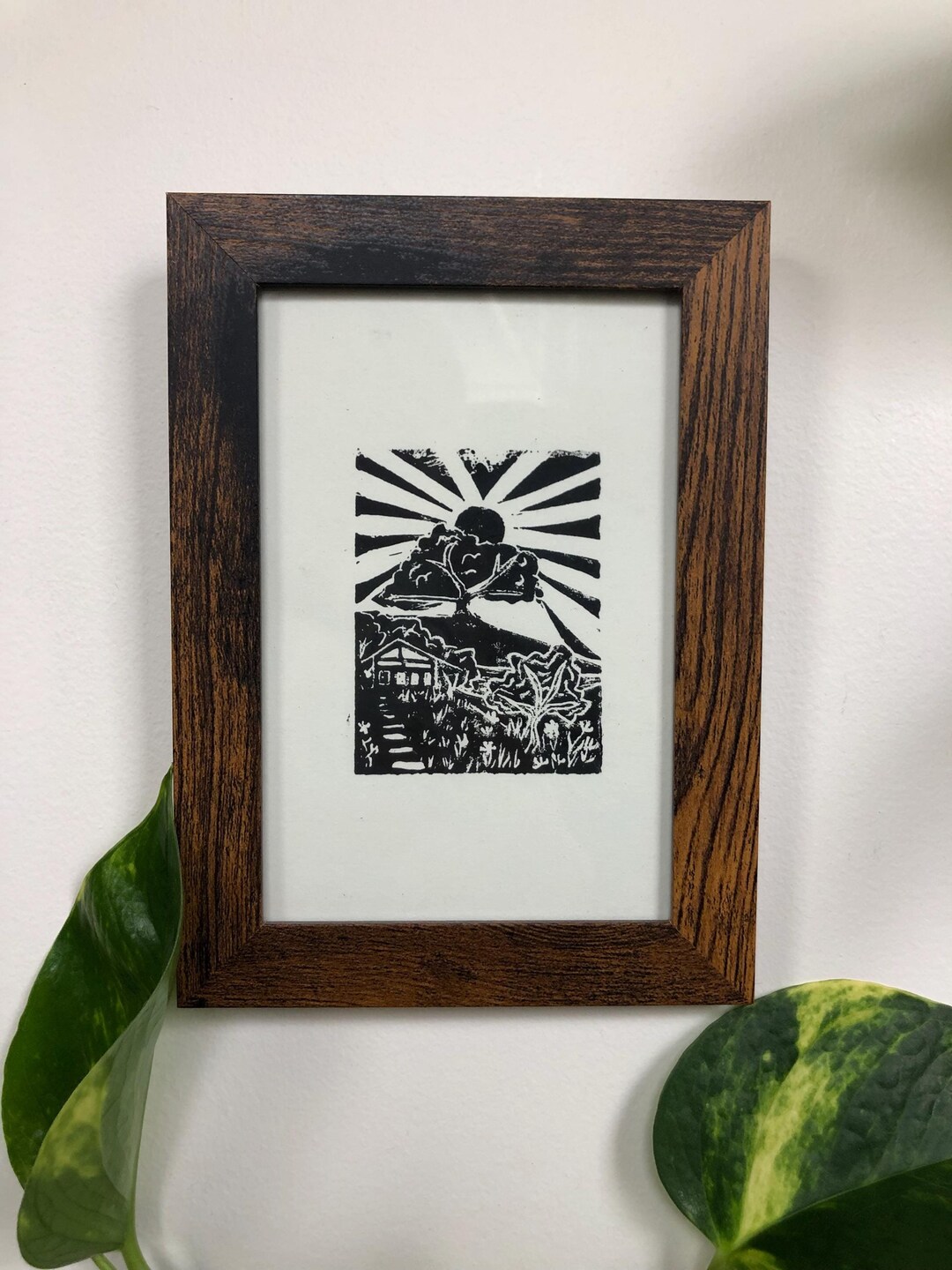Hill Top Oak Tree and Sunrise Linocut - Etsy