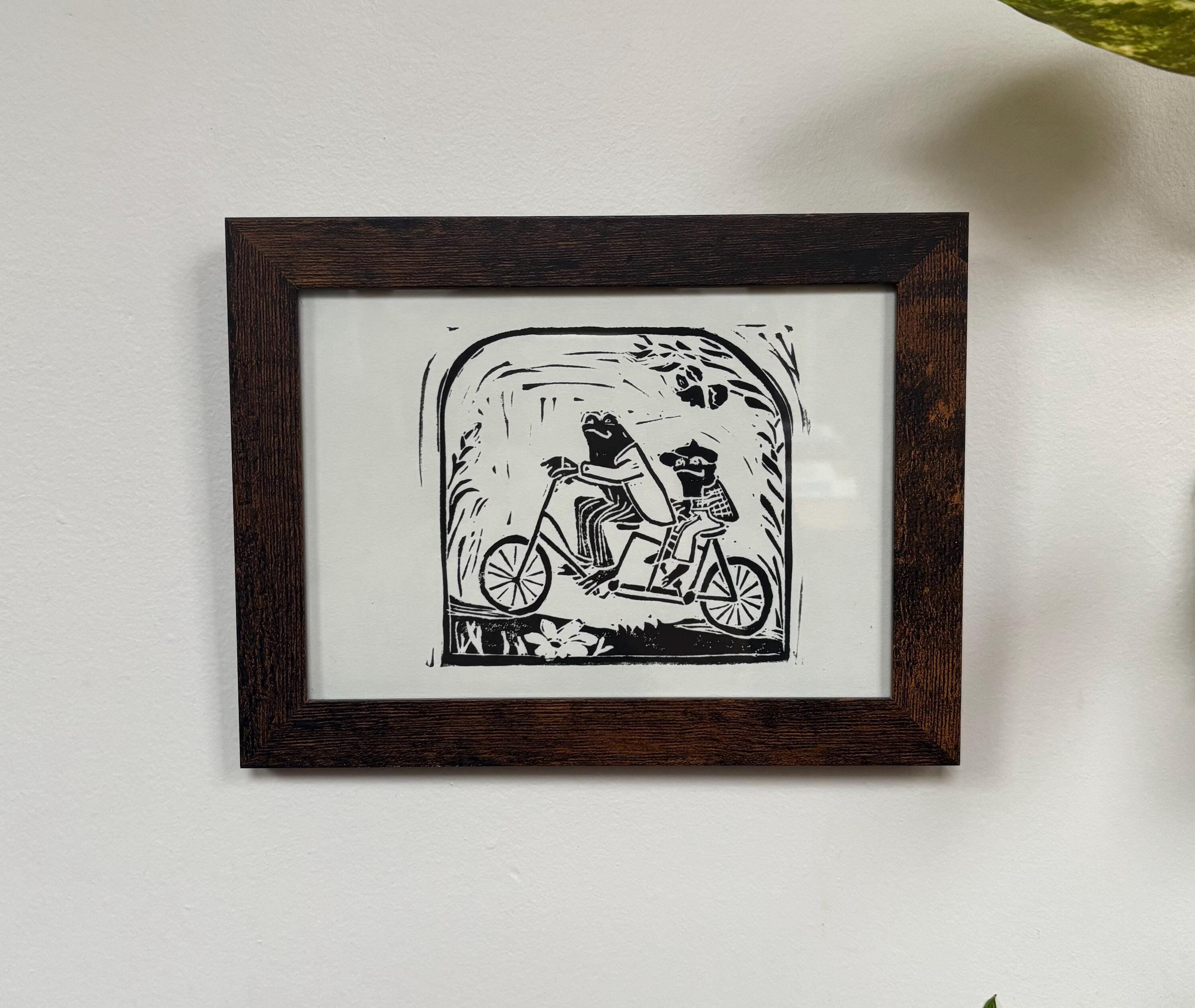 Frog & Toad Bicycle Woodblock Print - Etsy