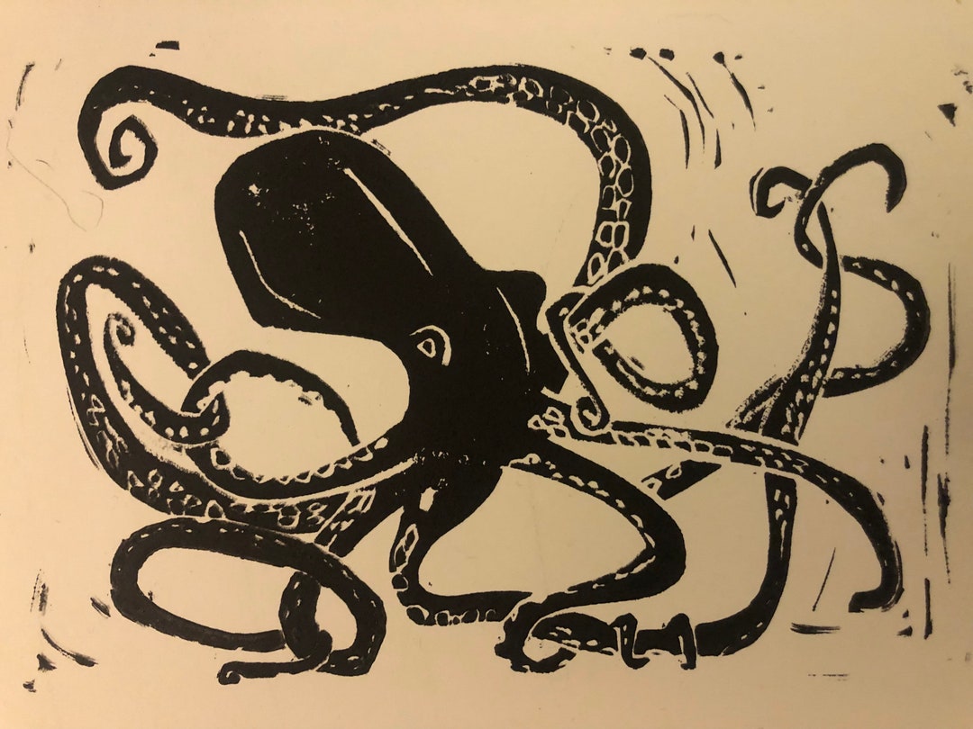 Octopus Woodblock Print - Etsy