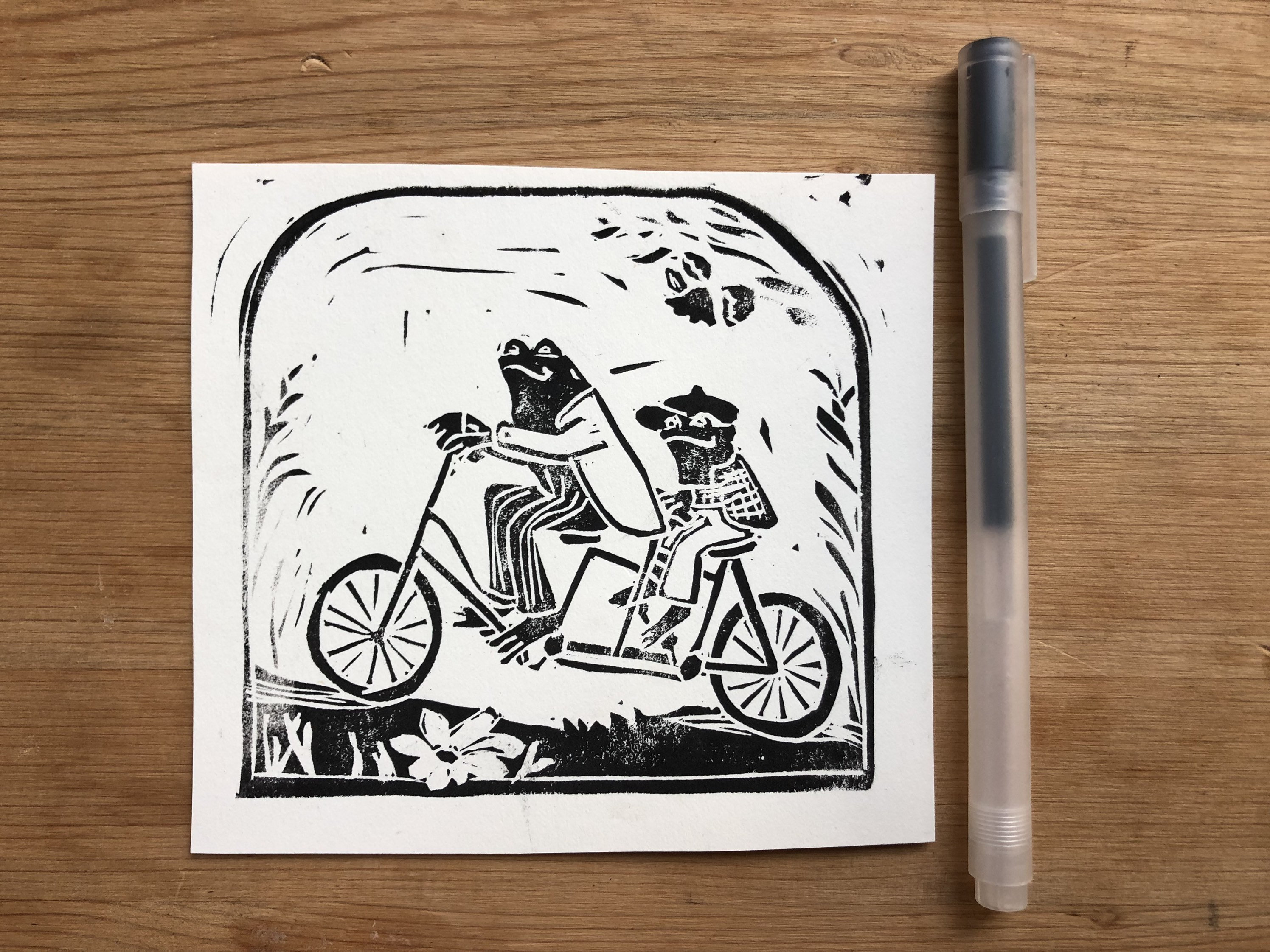 Frog & Toad Bicycle Woodblock Print - Etsy