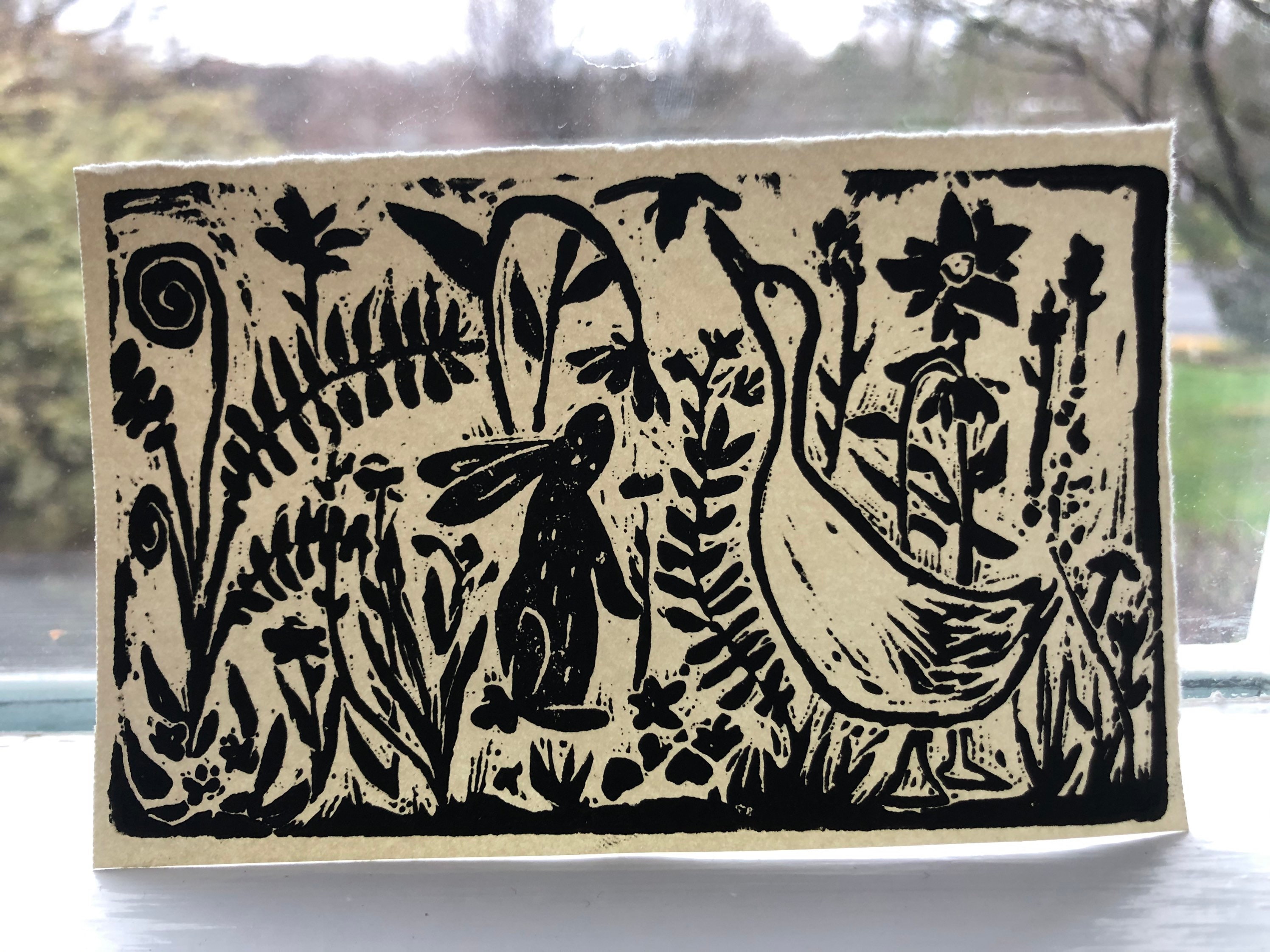 Duck and Rabbit Garden Woodblock Print - Etsy