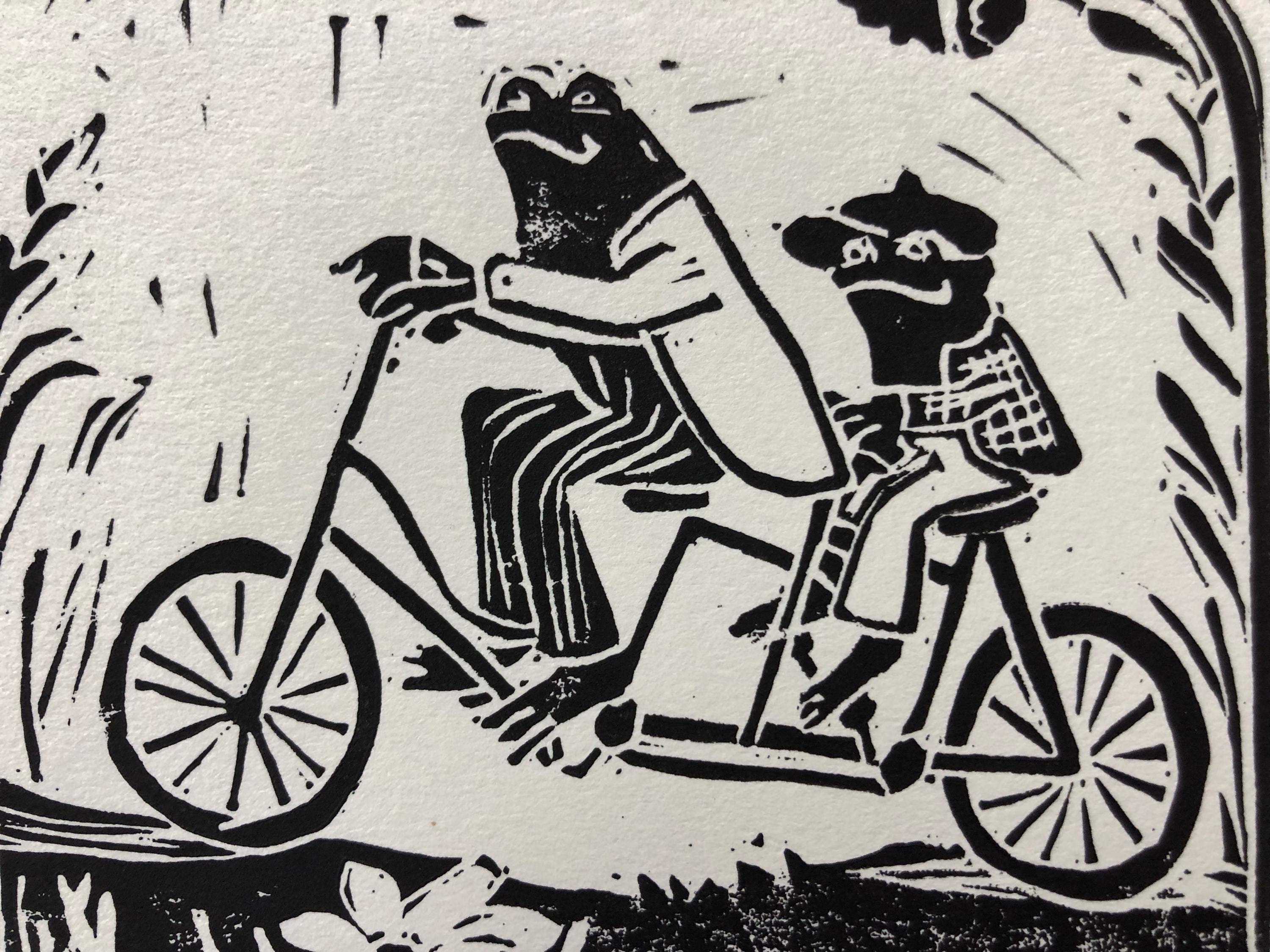 Frog & Toad Bicycle Woodblock Print - Etsy