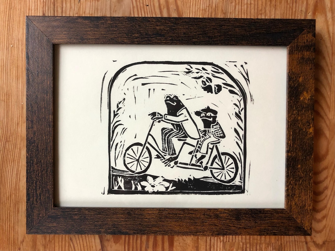 Frog & Toad Bicycle Woodblock Print - Etsy