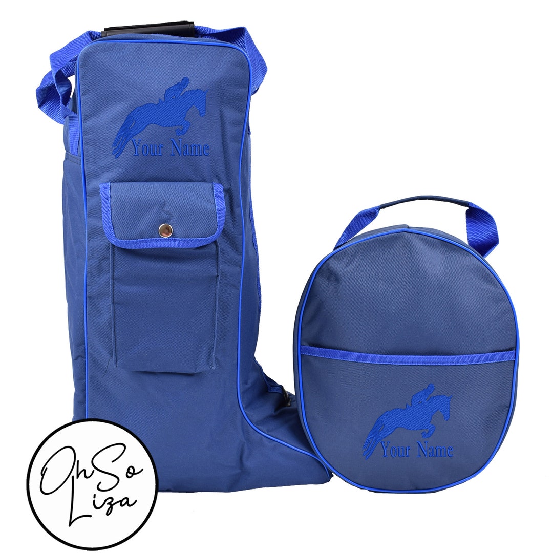 Personalised Long Riding Boot Bag and Matching Helmet Bag With ...