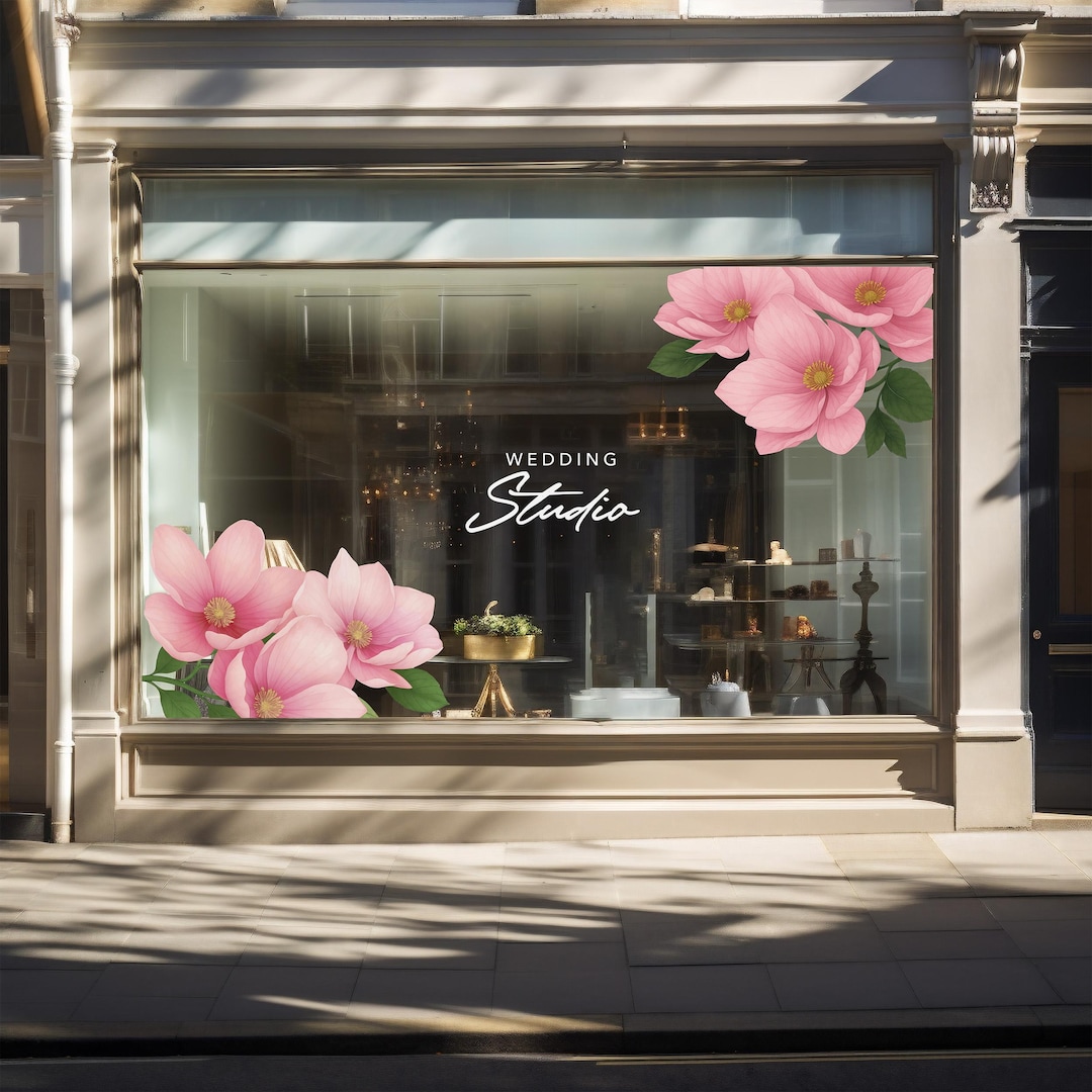 Pink Floral Window Sticker: Botanical Shop Decor - Etsy