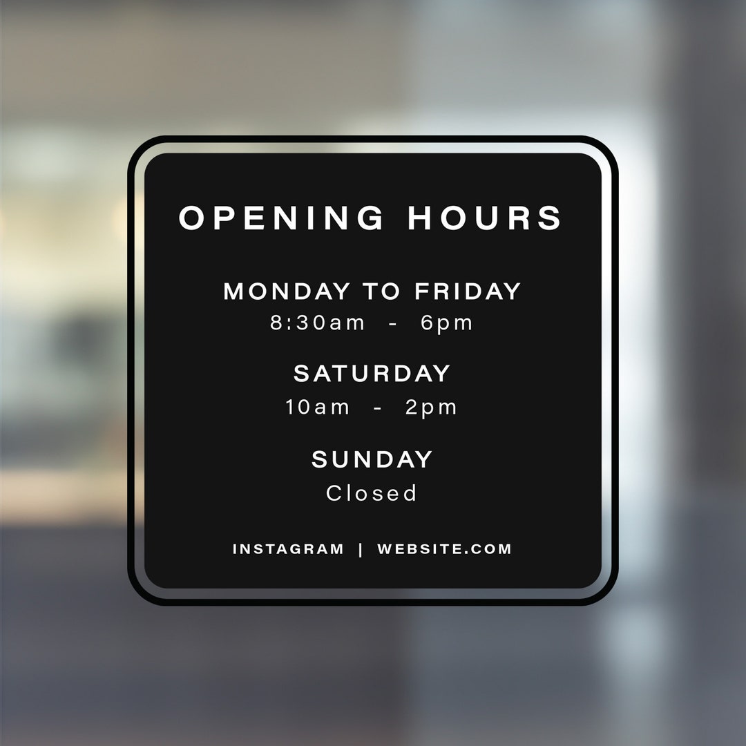 Personalised Opening Hours Sticker Storefront Sticker Hours of ...