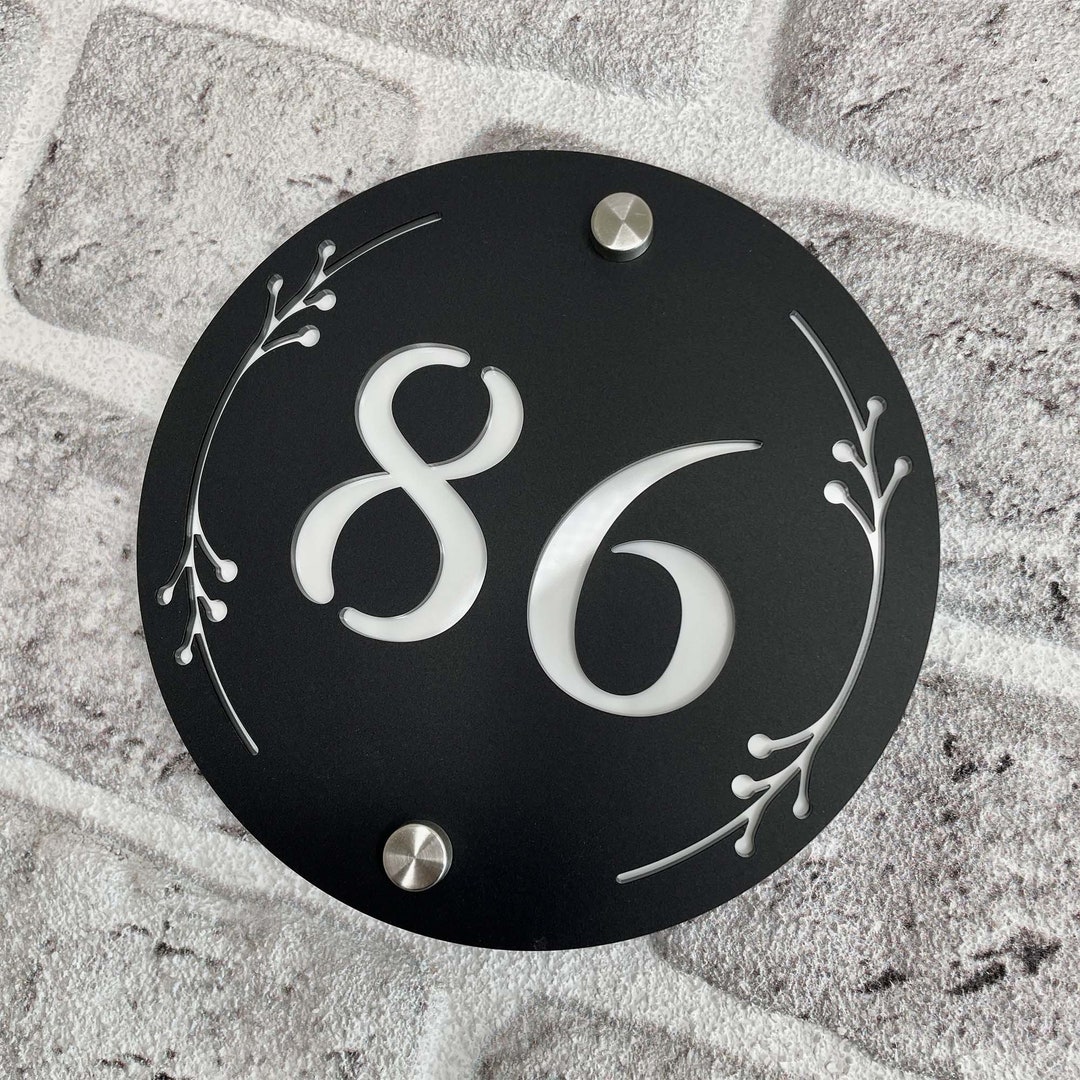 Round House Door Number Sign With Floral Decor, Address Sign With ...